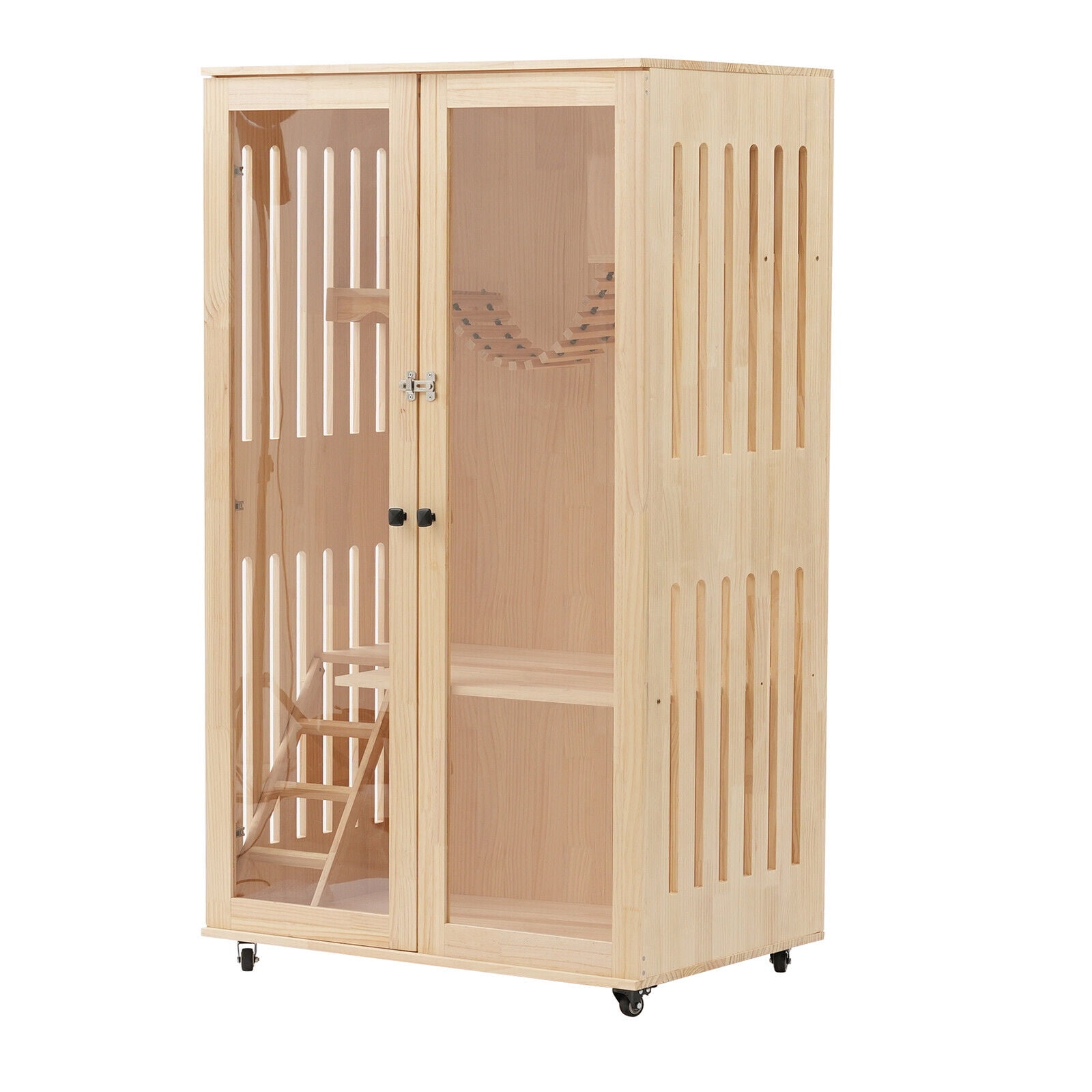 Wooden Cat House Large Wooden Cat Cage Condo Enclosed Pine Wood ...