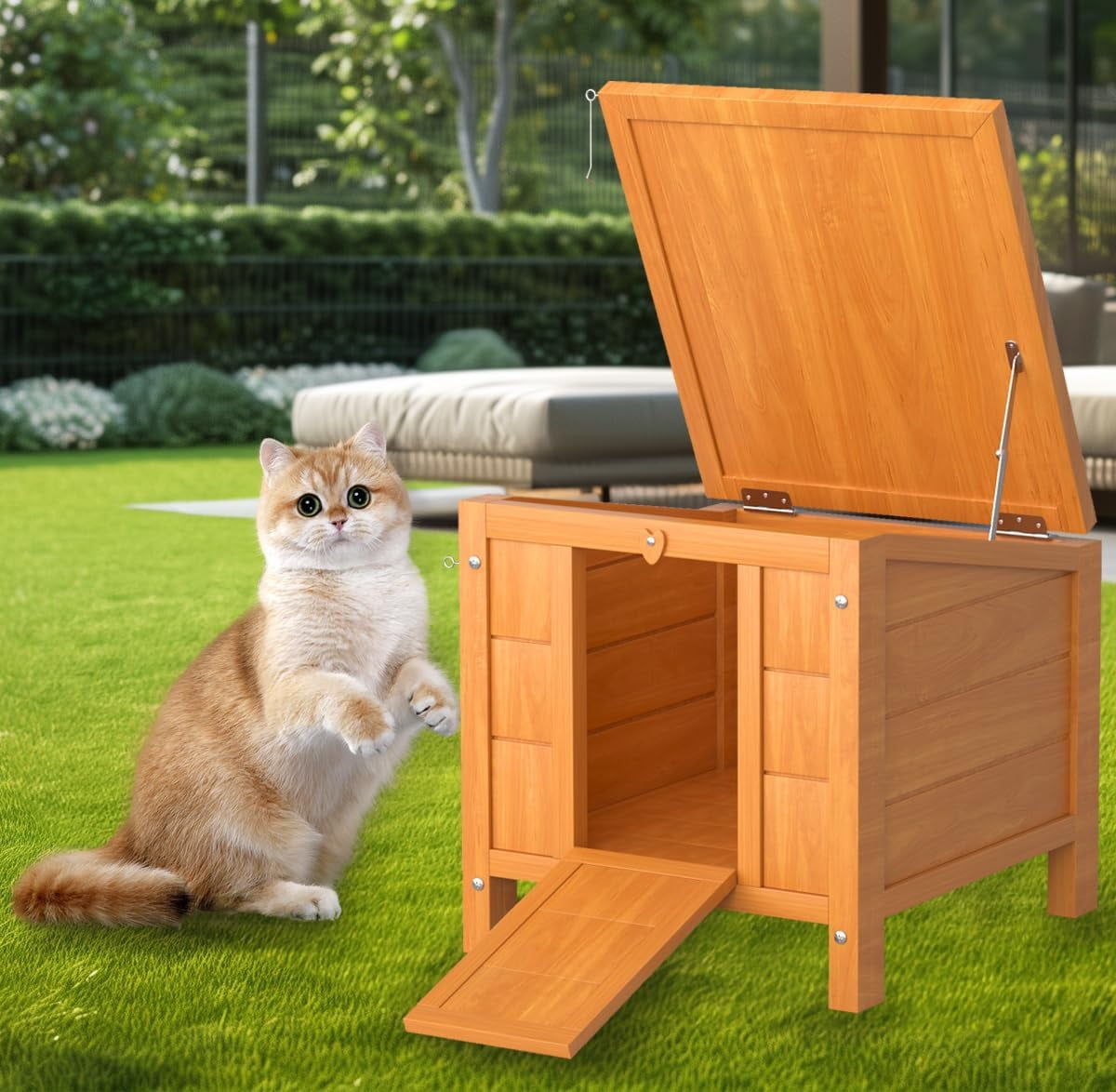 Wooden Cat Litter Box Enclosure Furniture, Weatherproof Cat House ...