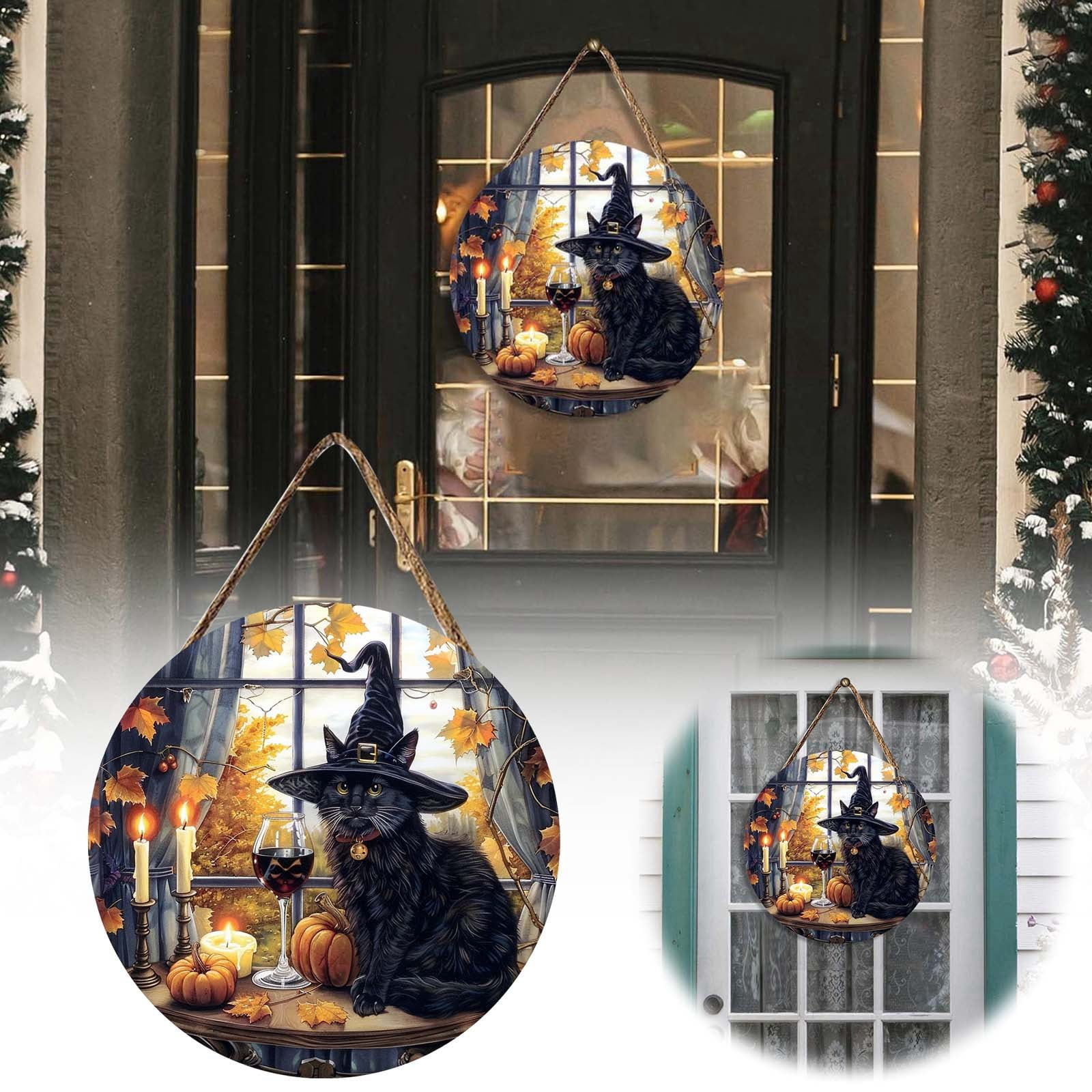 Wooden Cat Round Plaque Decoration Outdoor Bows for Porcelain Restroom ...