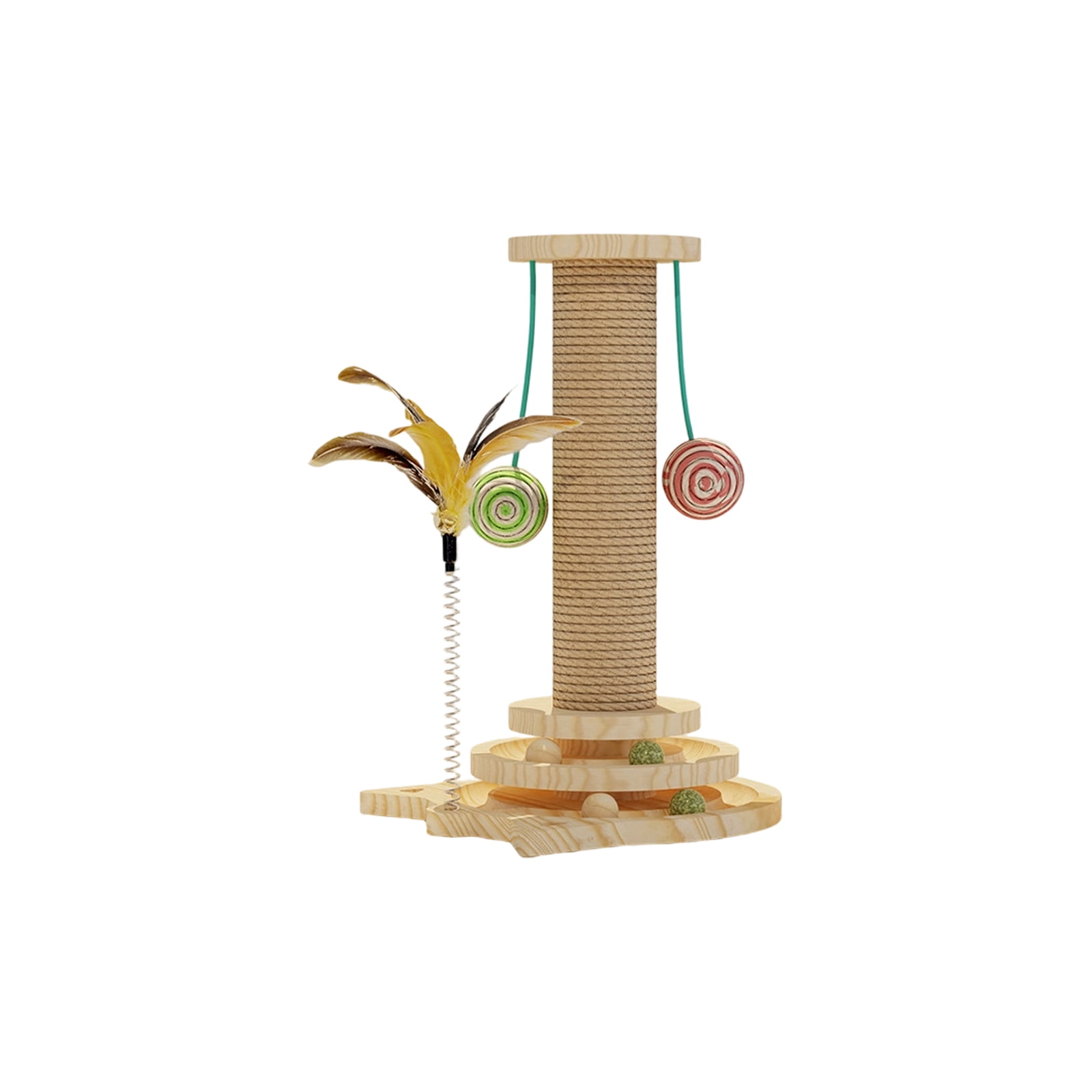 Wooden Cat Toy Set with Turntable Ball Teaser, Catnip Wand and ...