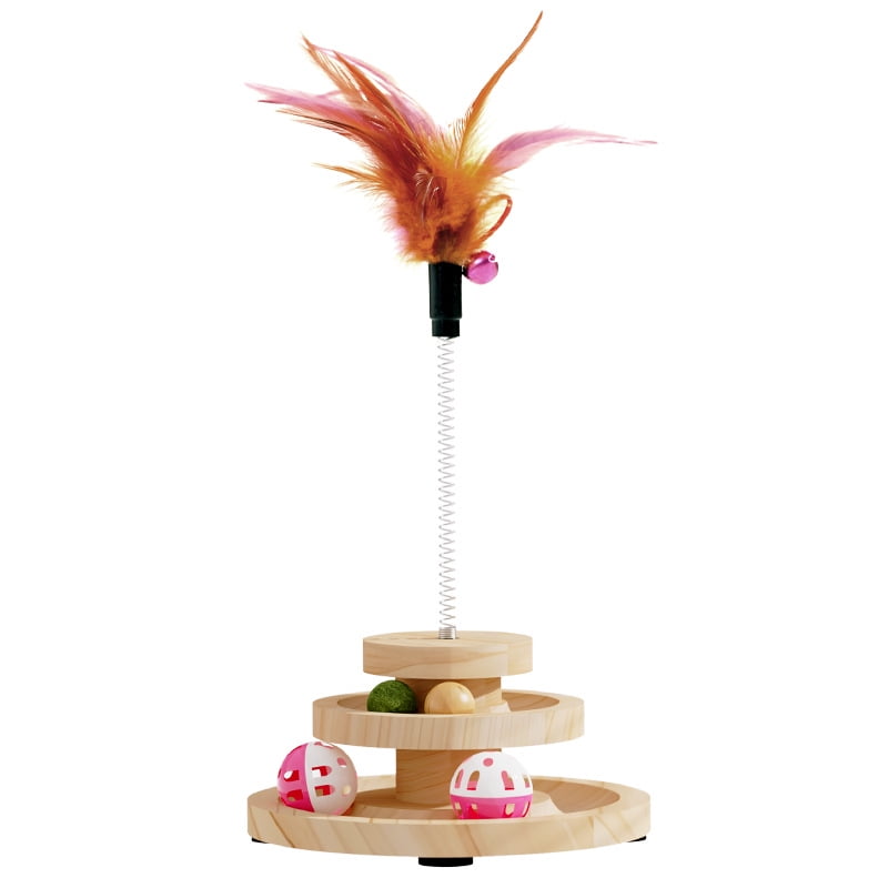Wooden Cat Toy With Feather Wand And Mint Ball For Engaging Playtime ...