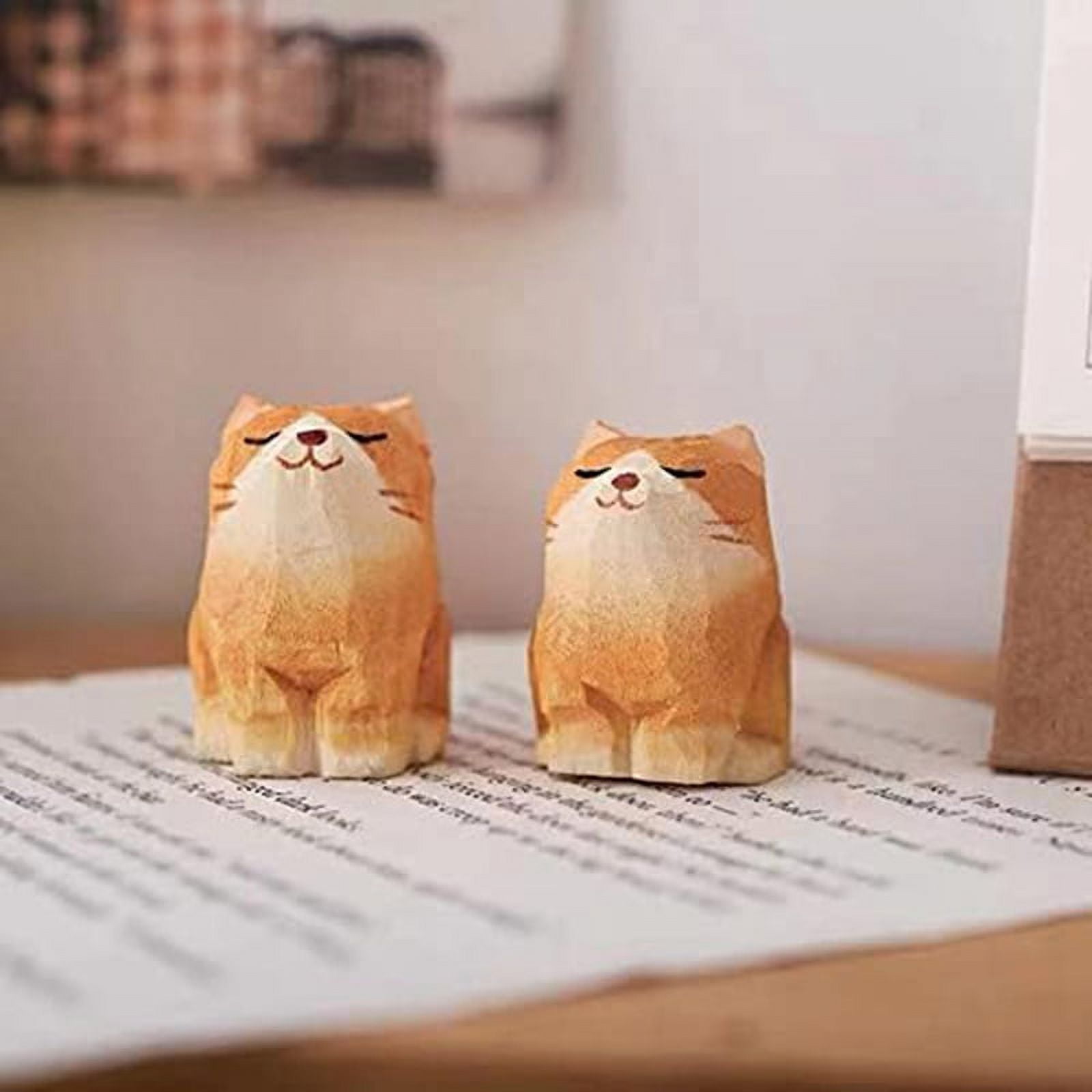 Wooden Cats Figurines Sculpture Statue Lovely Small Carved Orange ...