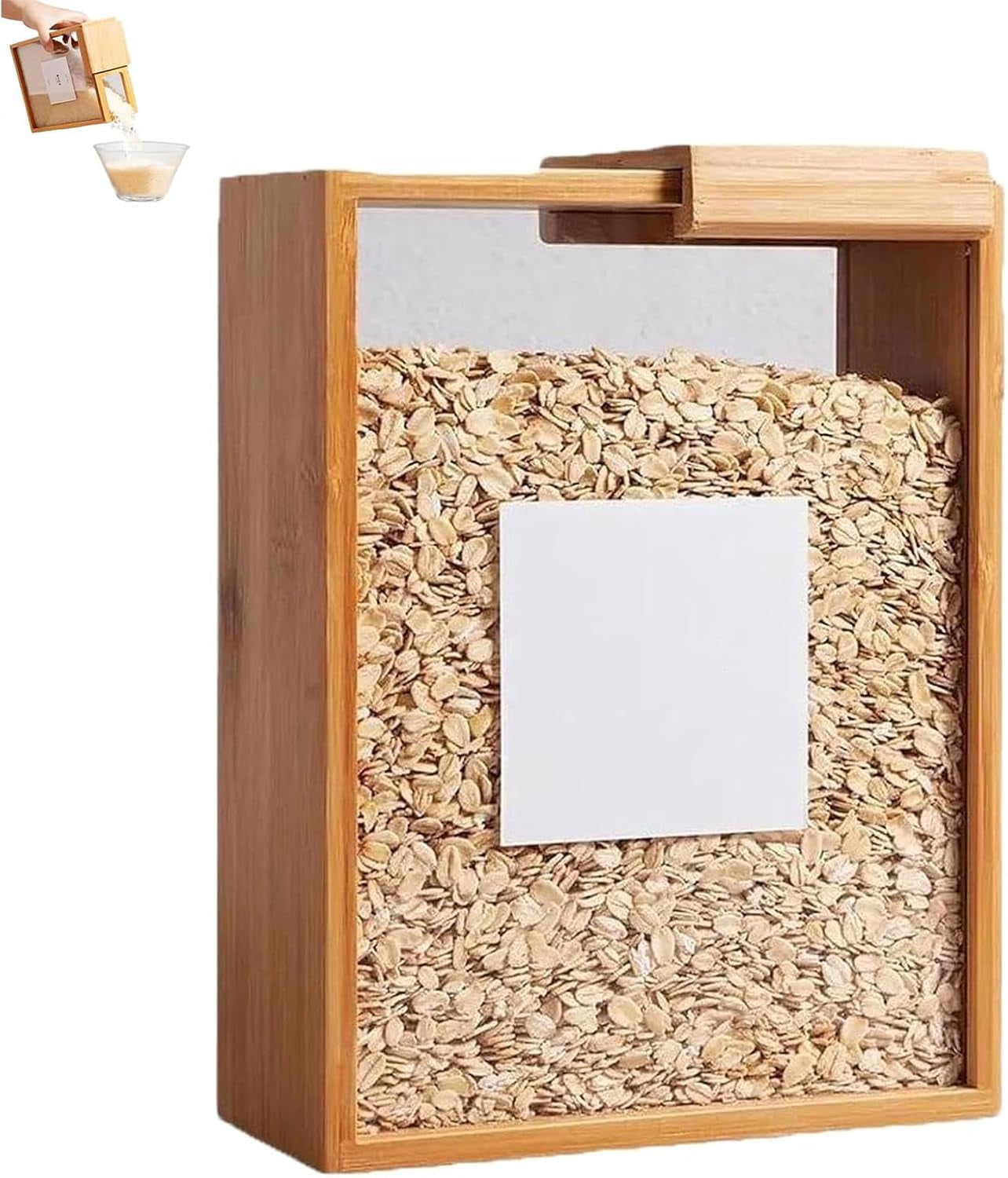 Wooden Cereal Storage Box, Bamboo Rice Dispenser with Removable Lids ...