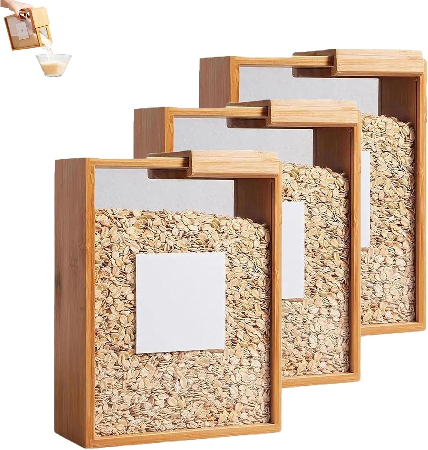Wooden Cereal Storage Box, Bamboo Rice Dispenser with Removable Lids ...