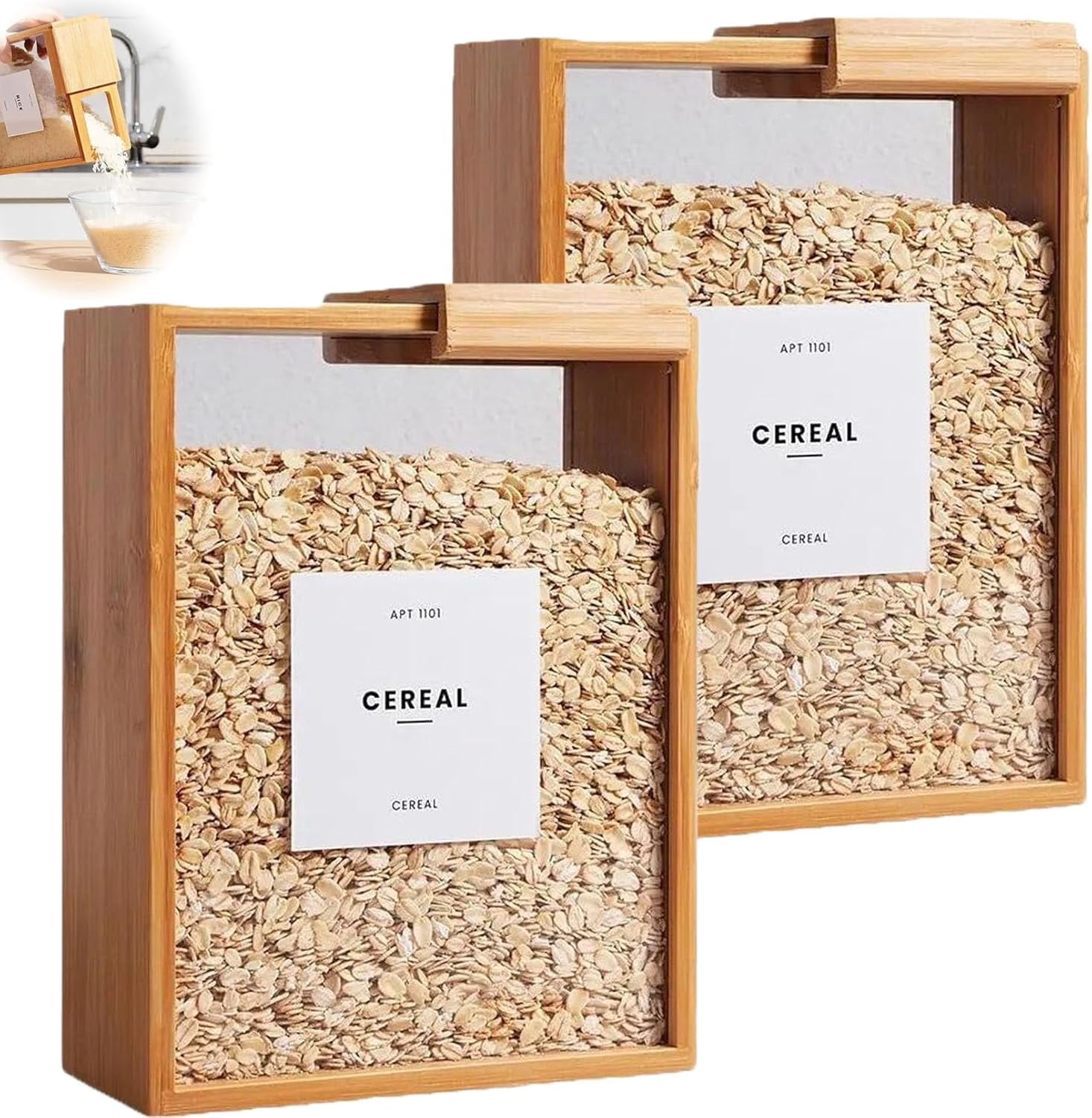 Wooden Cereal Storage Box, Clear Food Storage Box with Lid, Dry Food ...