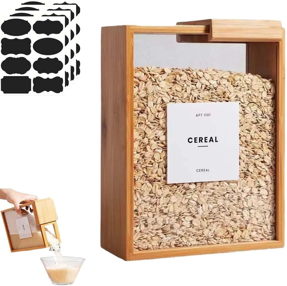 Wooden Cereal Storage Box, Dry Food Dispenser Large Capacity 101oz ...