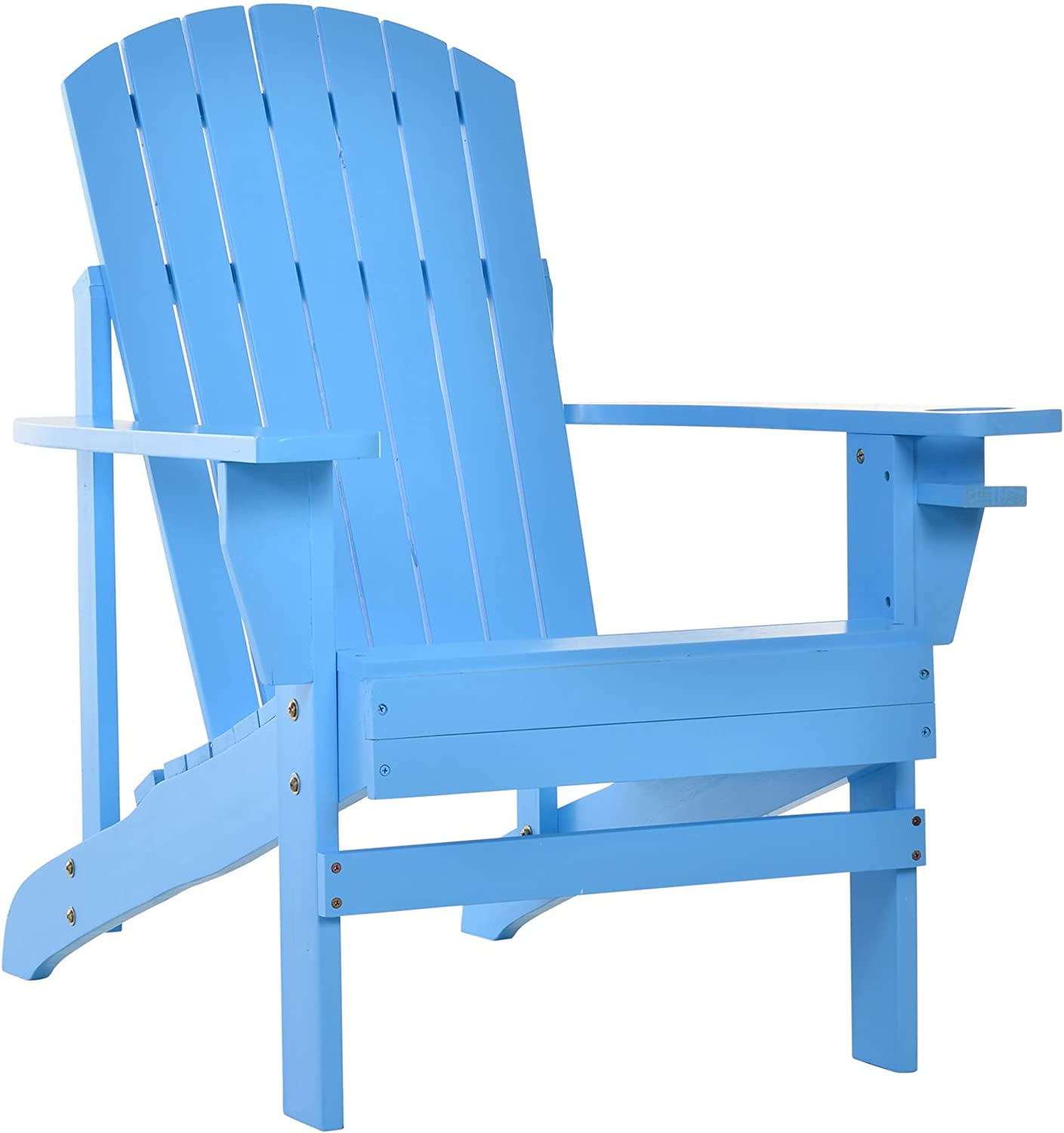 Wooden Chair, Outdoor Patio Lawn Chair with Cup Holder, Weather ...