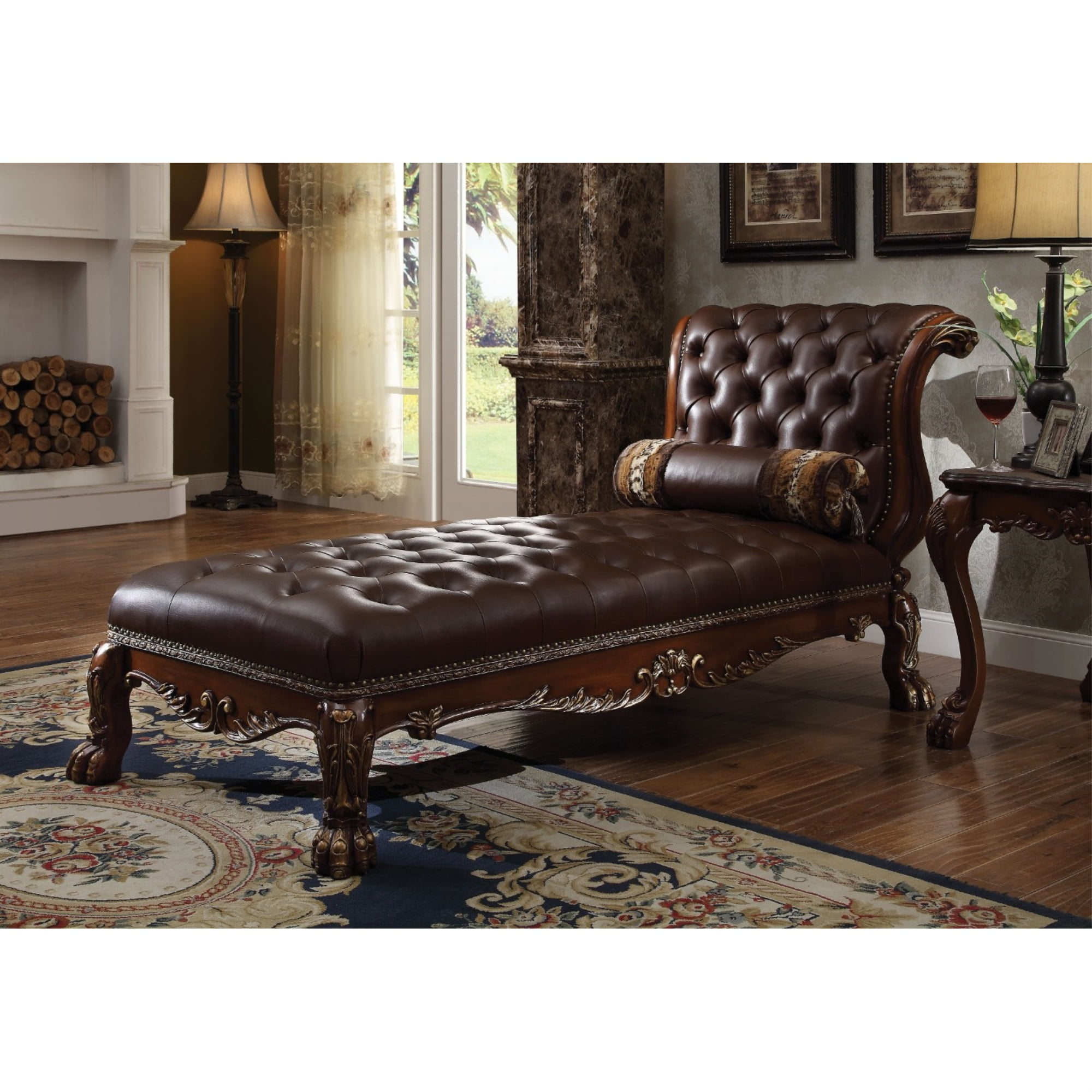 Wooden Chaise with 1 Pillow, Cherry Oak Brown - Walmart.com