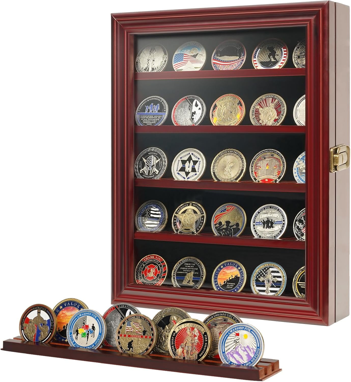 Wooden Challenge Coin Holder Display Case with HD Tempered Glass, 5 ...