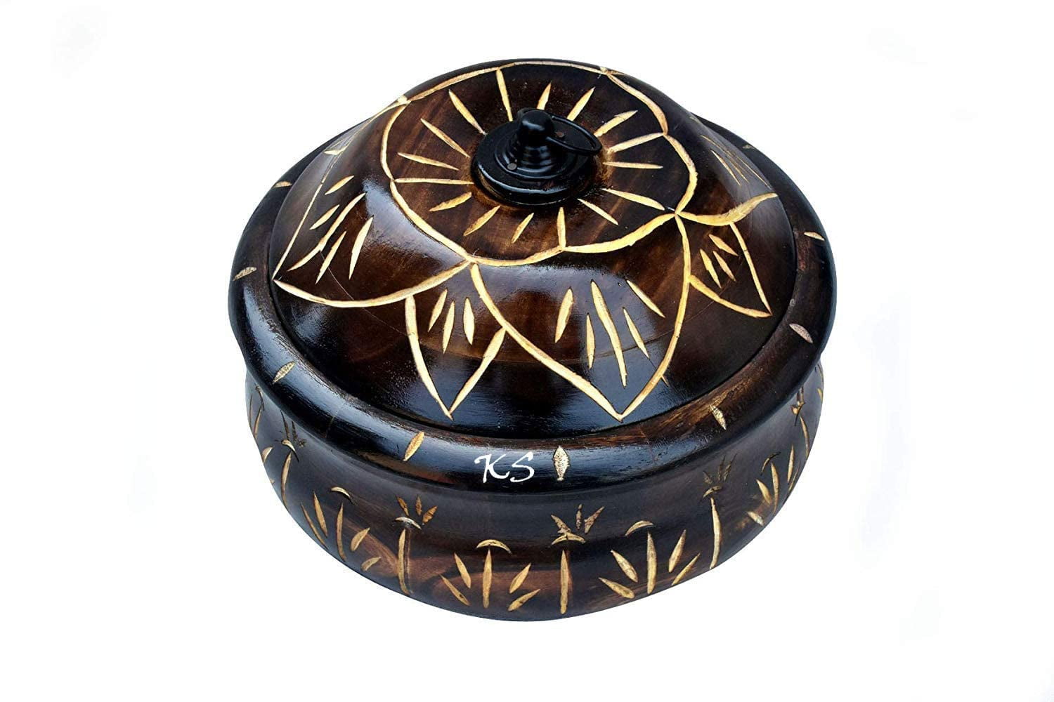 Wooden Chapati Box Mango WoodMango Wood Solid Cassoerole Box Floral ...