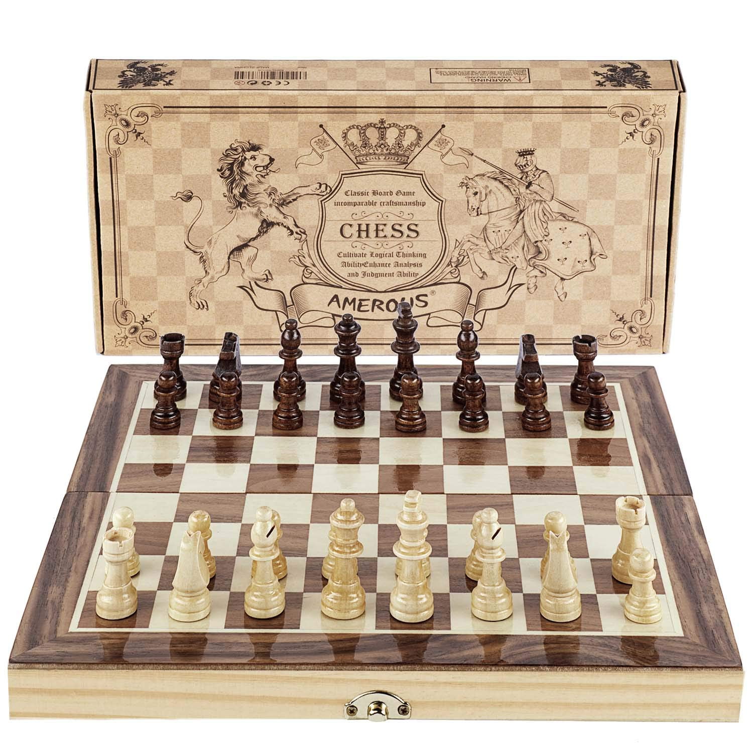 Wooden Chess Board Set 12"X12" Folding Wooden Standard Travel ...