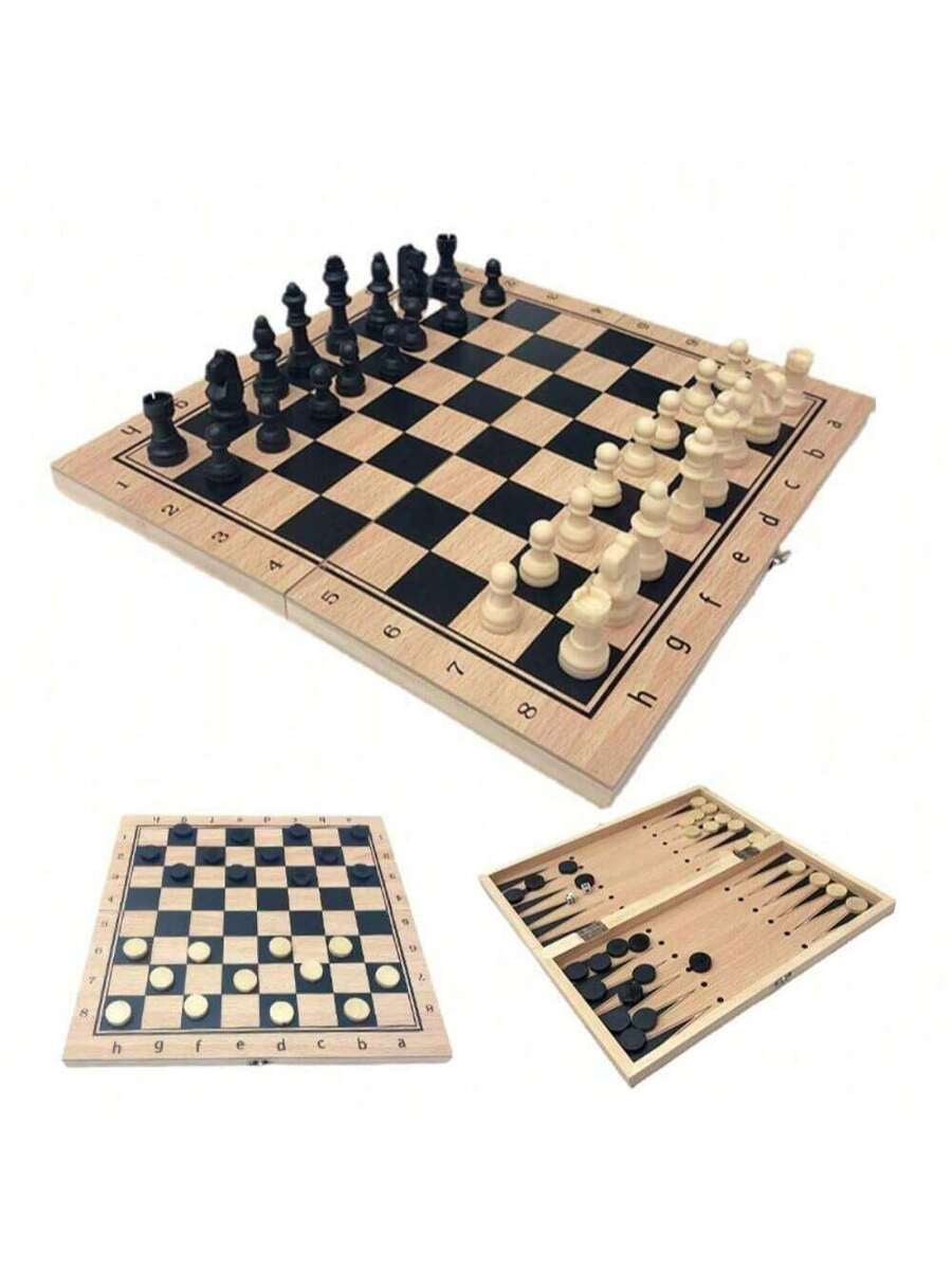 Wooden Chess Game, 3-In-1 Chess, Portable Chess, Chess Board Set ...
