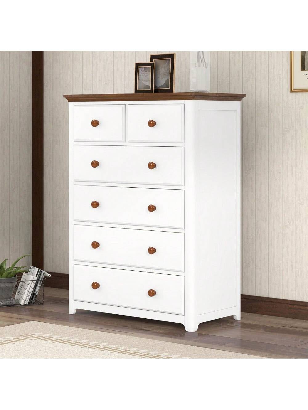 Wooden Chest With 6 Drawers Wood Rustic Tall Chset Storage Cabinet ...