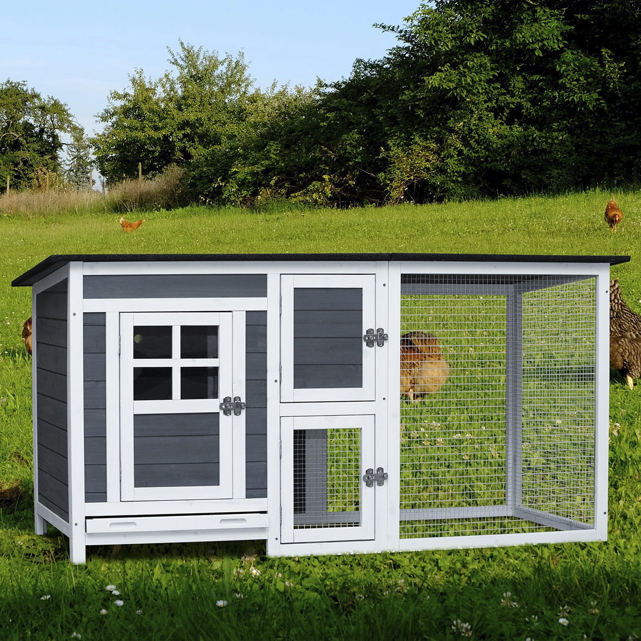 Wooden Chicken Coop, 63" Large Chicken House, Outdoor Indoor Poultry ...