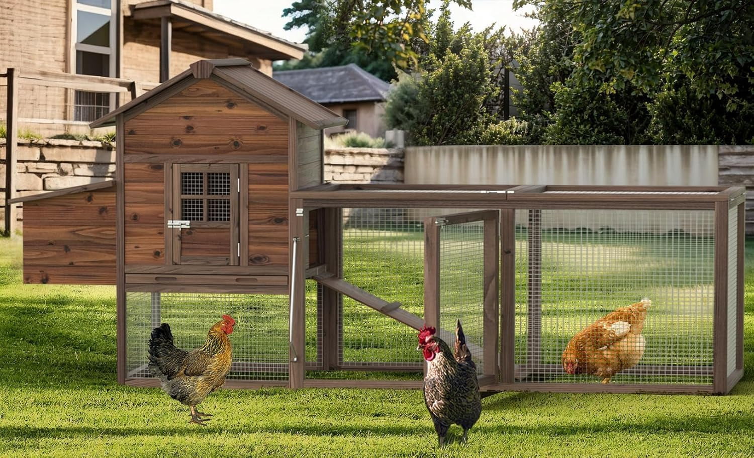 Wooden Chicken Coop, 80IN Outdoor Chicken Cages and Run with Nesting ...
