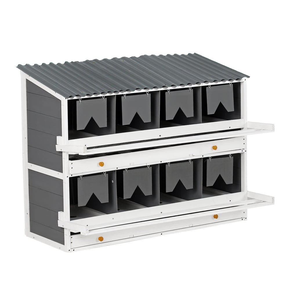 Wooden Chicken Nesting Box w/ 8 Compartments, Rollaway Egg Collection ...