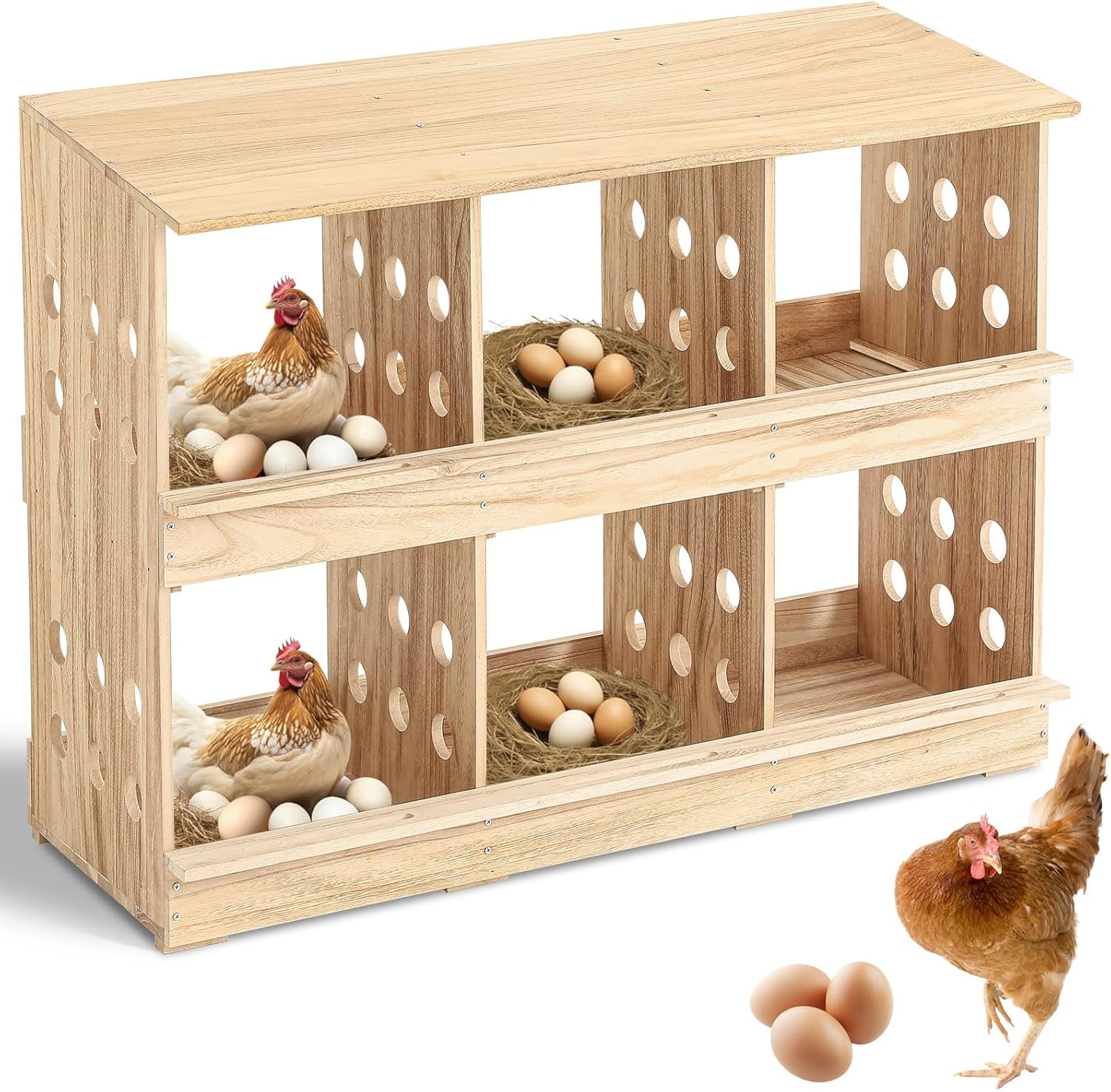 Wooden Chicken Nesting Boxes 6 Compartments Chicken Nesting Boxes for ...