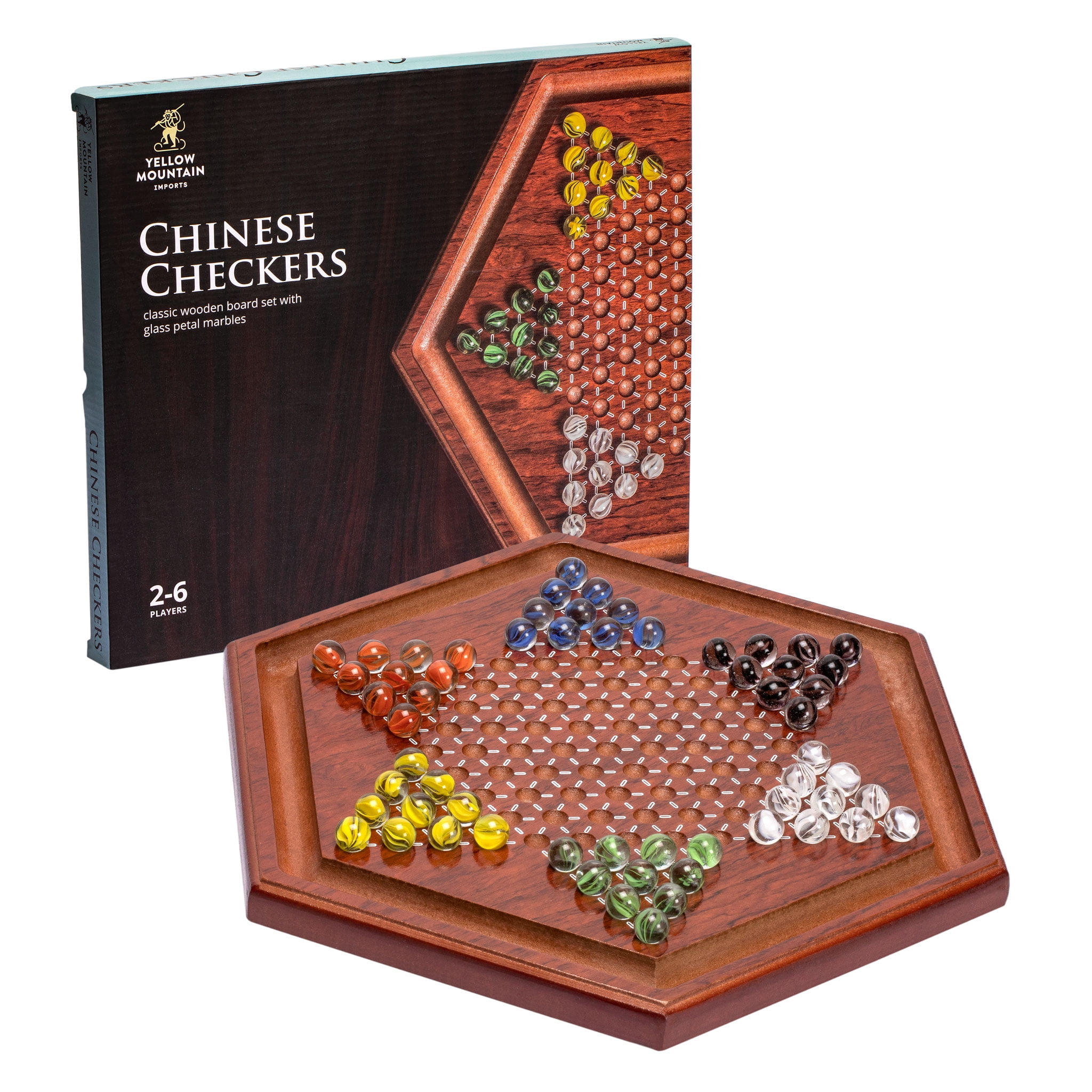 Wooden Chinese Checkers Board Game Set with Vibrant Glass Marbles - 13. ...