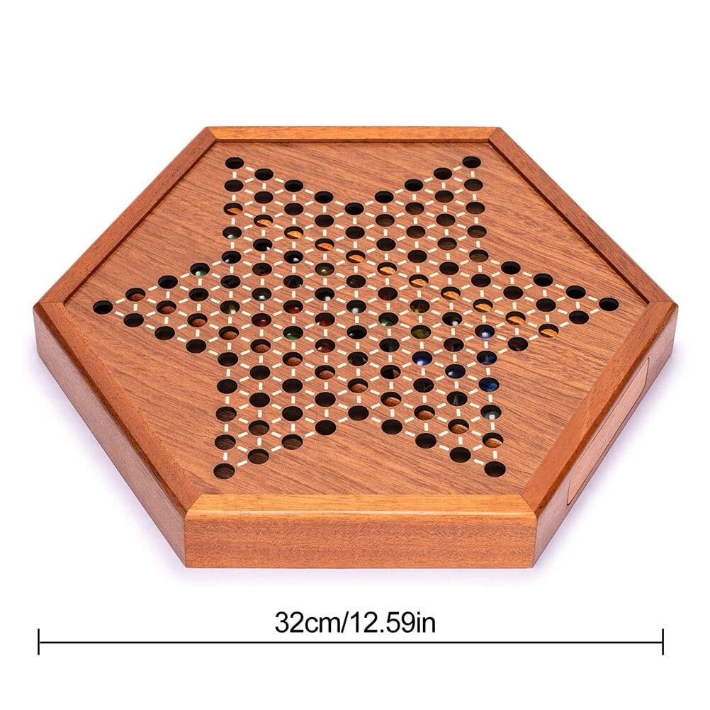 Wooden Chinese Checkers Board Game Set with Glass Ball and Drawers Strategy Game Hexagon Wooden ...