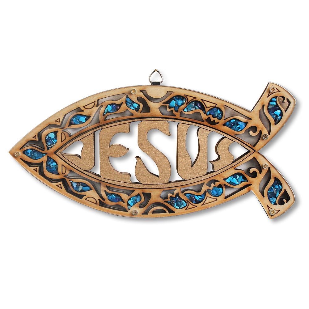 Wooden Christianity Jesus Ichthys Fish Wall Decor with Simulated ...