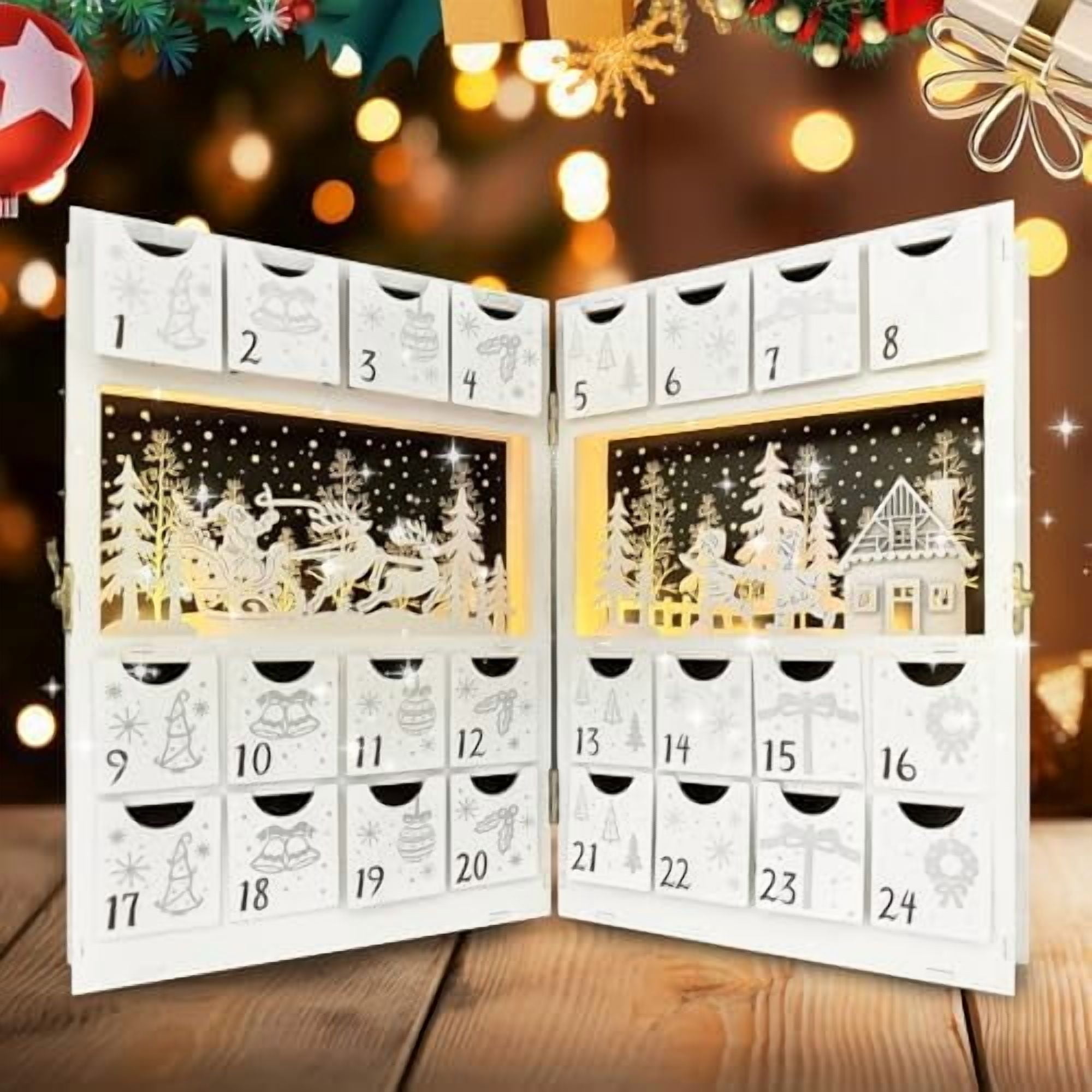 Wooden Christmas Advent Calendar Book with Timer, 6 Hours On and 18 ...