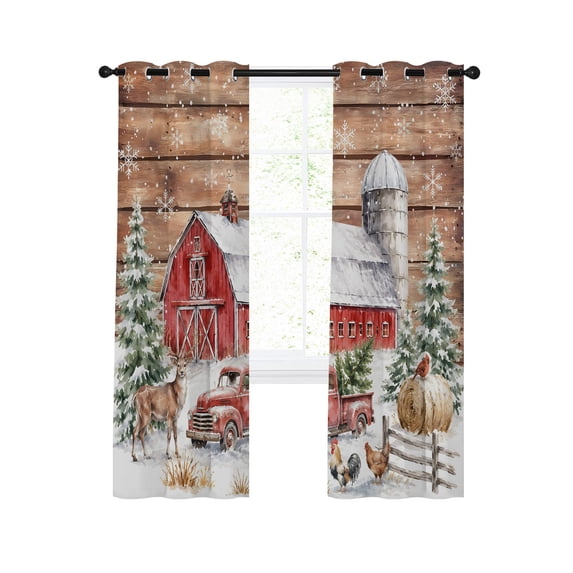 Wooden Christmas Blackout Curtains 63 Inches Length, Farmhouse Winter ...