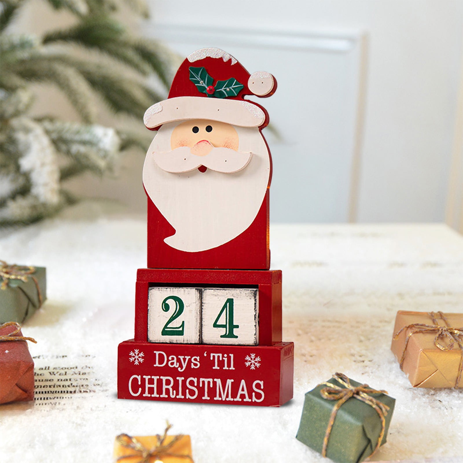 Wooden Christmas Countdown Calendar – Santa Claus & Snowman Ornament ...