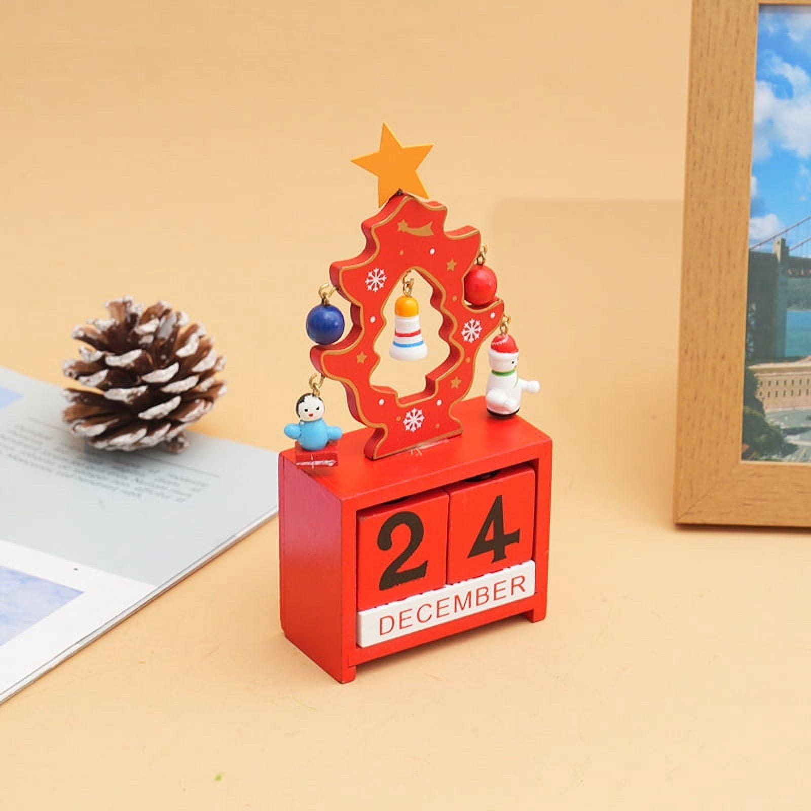 Wooden Christmas Countdown Calendar ornaments with Santa Claus, elk ...