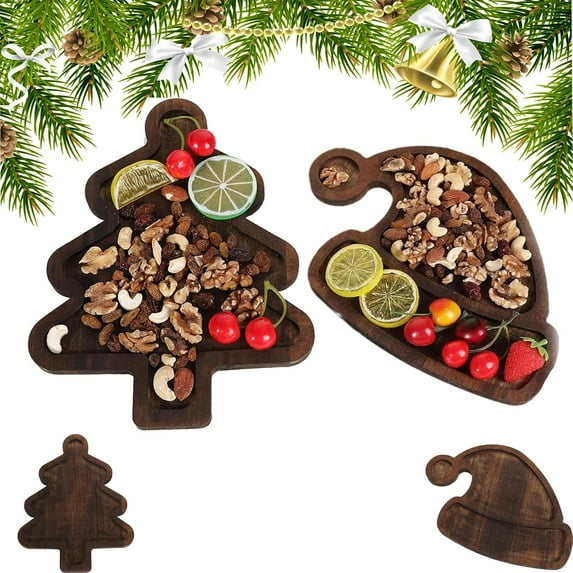 Wooden Christmas Fruit Dinner Plate, Christmas Hat Tray Cake Dessert ...