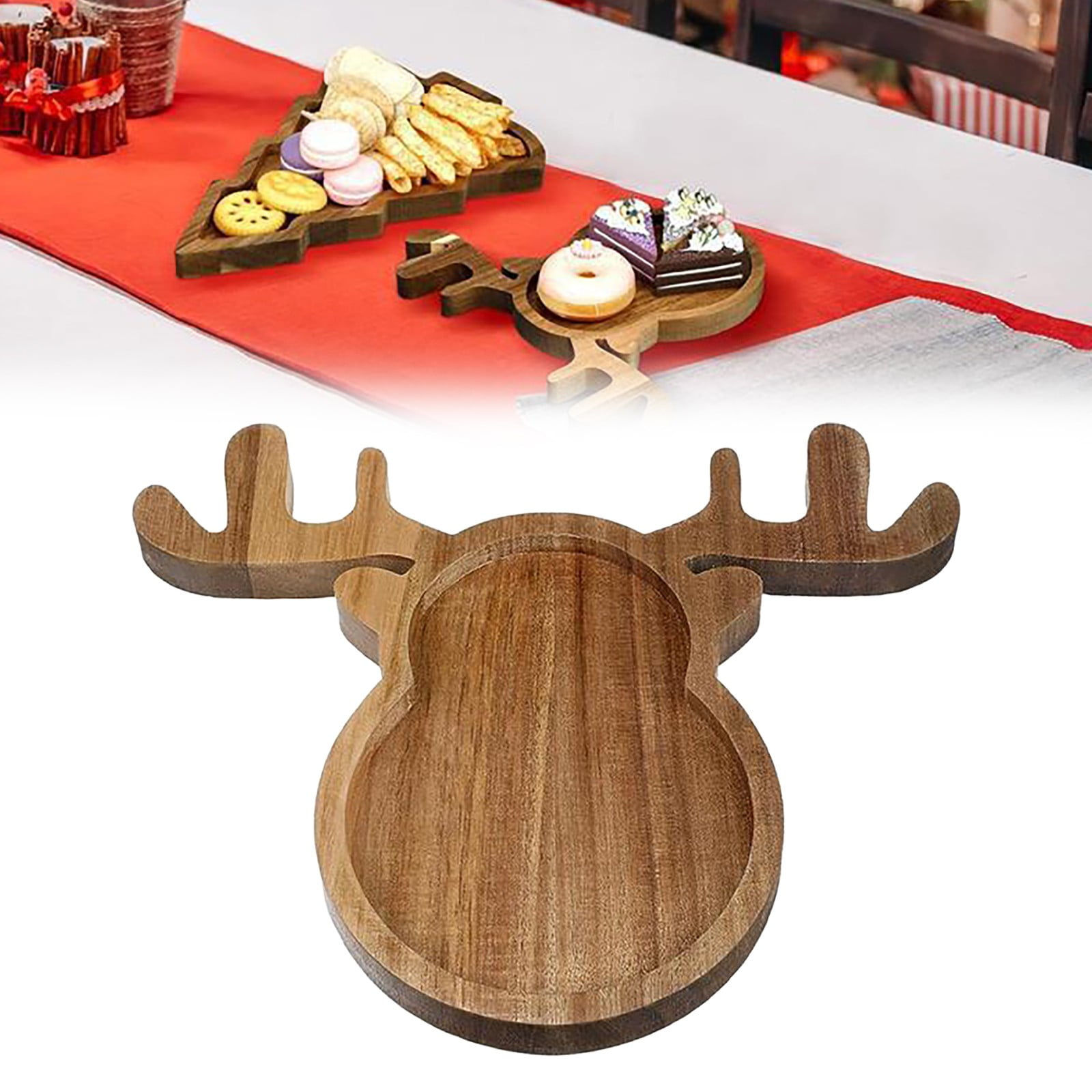 Wooden Christmas Fruit Plate Homemade Tray, Tree Reindeer Hat Design ...