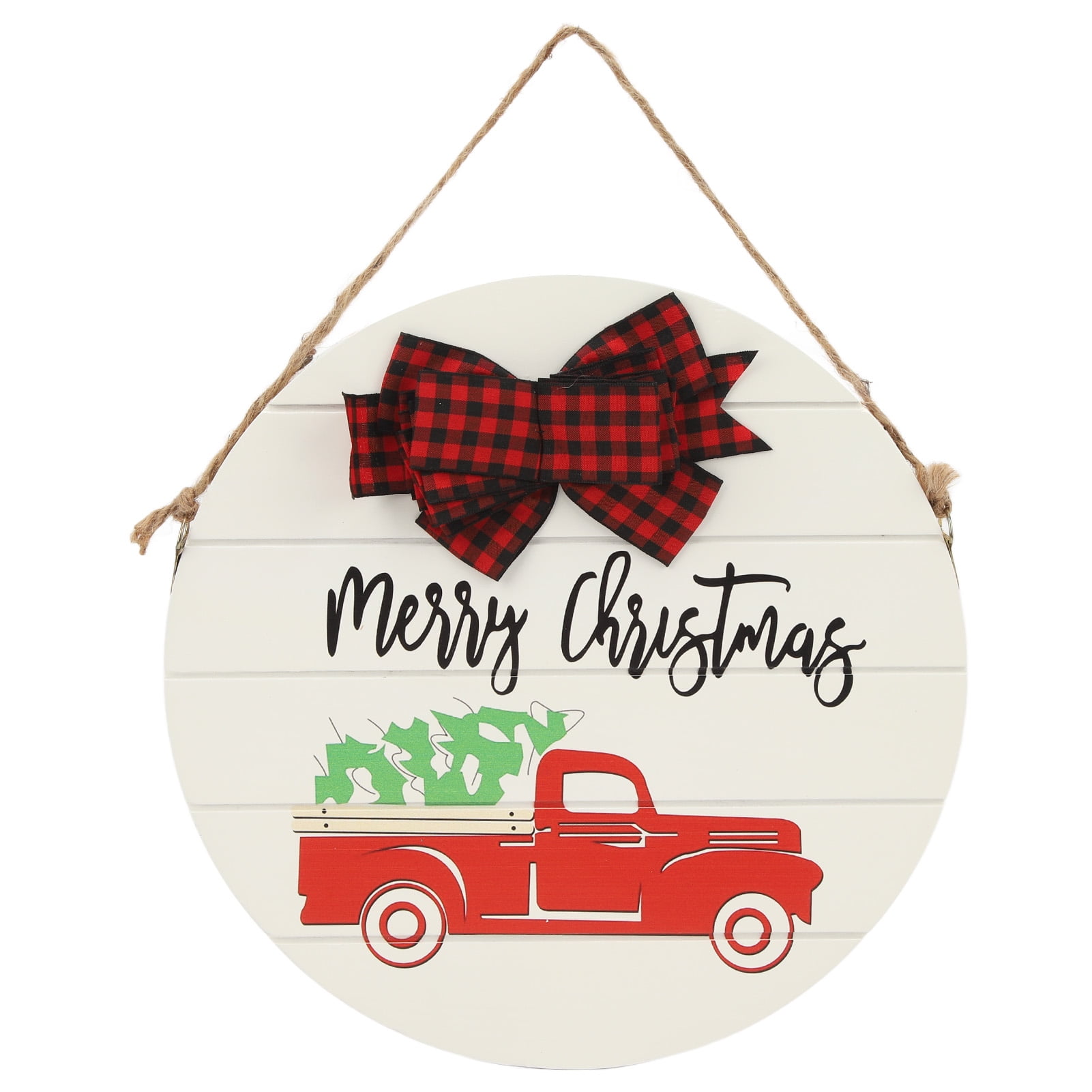 Wooden Christmas Hanging Sign Indoor Outdoor Party Round Christmas Tree ...