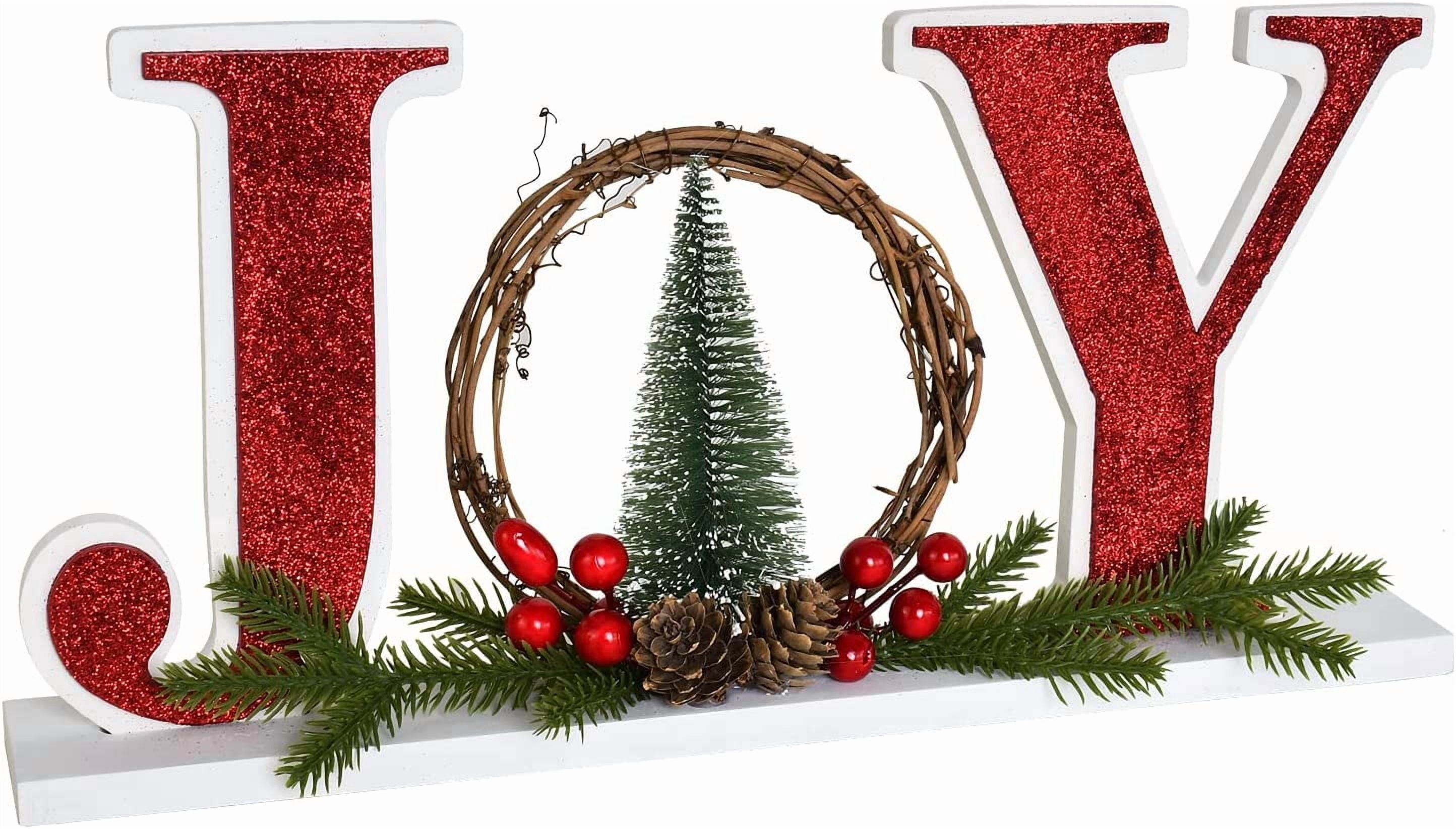Wooden Christmas Joy Sign Table Decoration Free-standing Decorative Joy ...