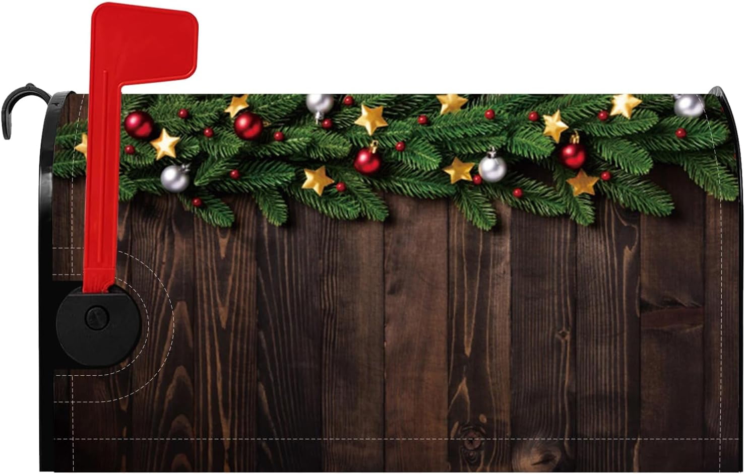 Wooden Christmas Mailbox Cover Brown Wood Green Christmas Tree Baubles ...