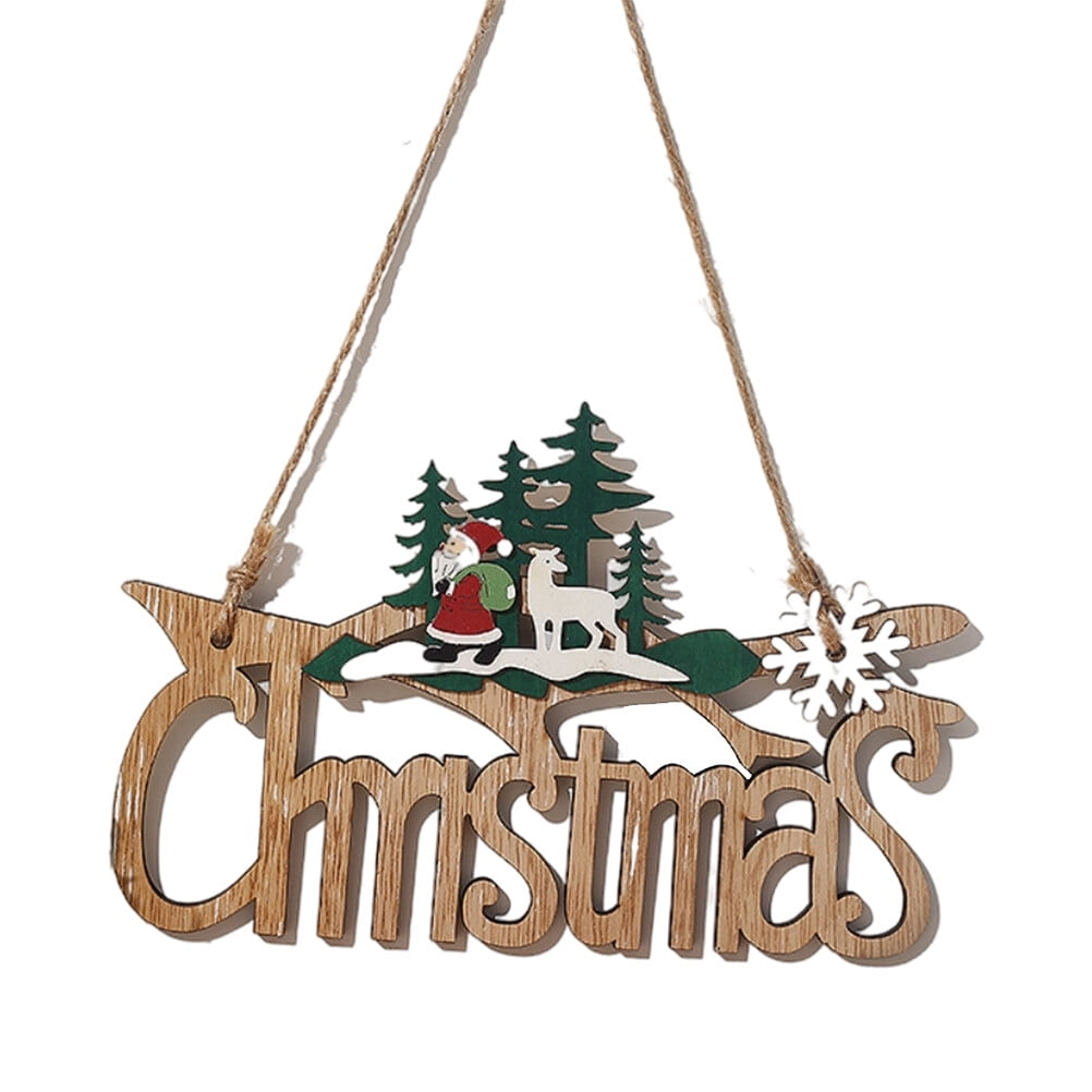 Wooden Christmas Plaque Sign Christmas Santa Reindeer Door Hanging Sign ...