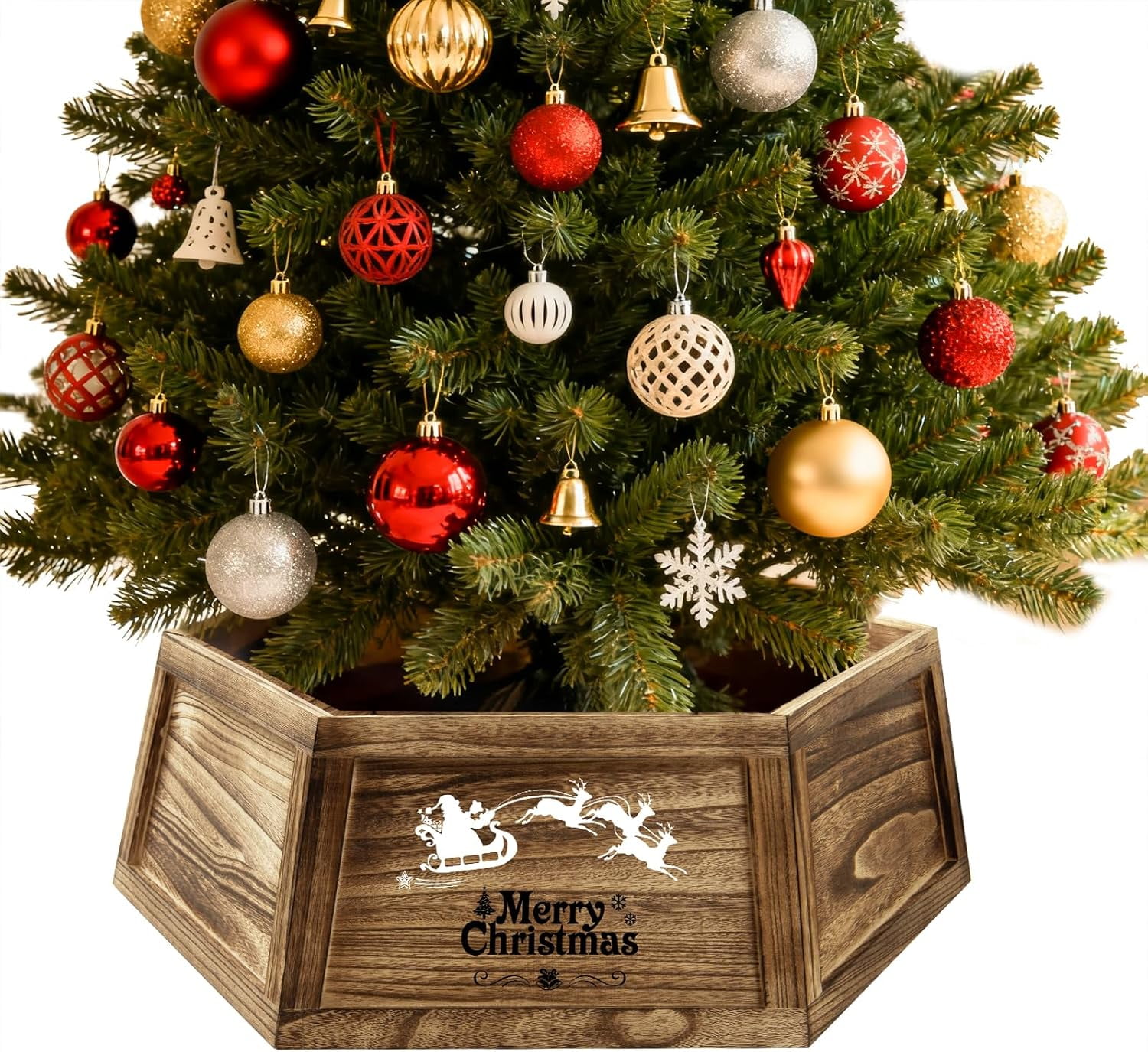 Wooden Christmas Tree Collar – Rustic Burnt Paulownia, Detachable ...