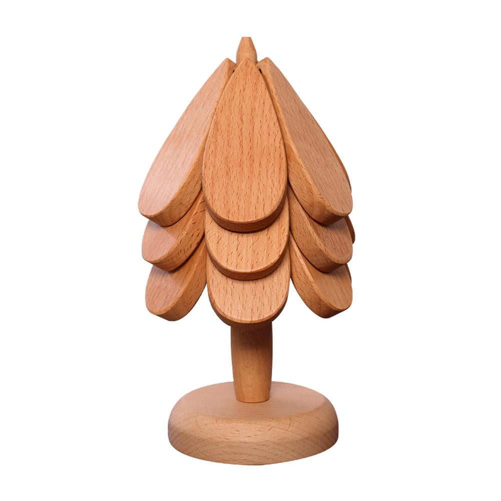 Wooden Christmas Tree Folding Coaster Black Walnut Thick Seat Adiabatic ...