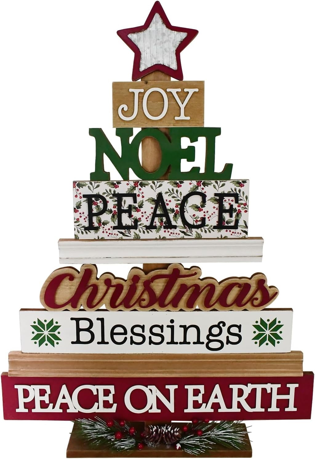 Wooden Christmas Tree Table Decoration Free-Standing Decorative Joy ...