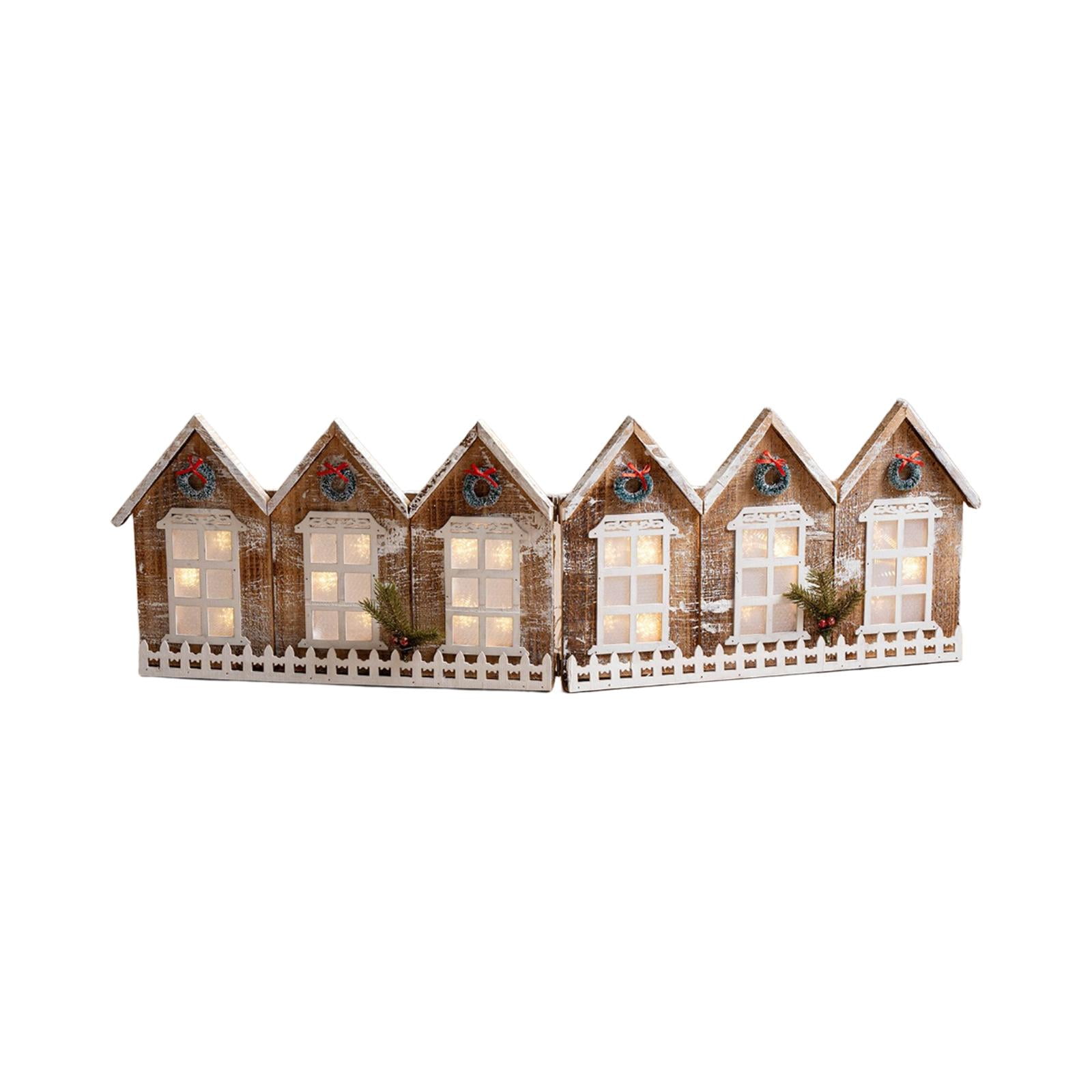 Wooden Christmas Village House Ornament Table Centerpiece Light Up ...