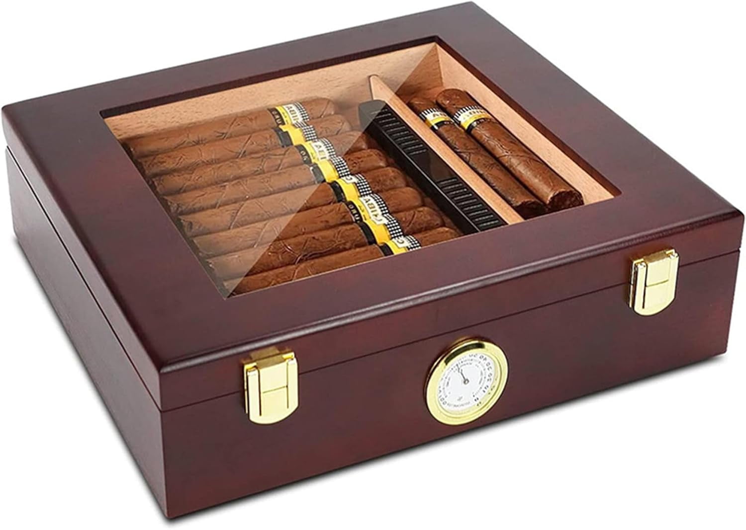 Wooden Cigar Humidor Case: Handmade Desktop Cigar Humidor Box, Glass ...
