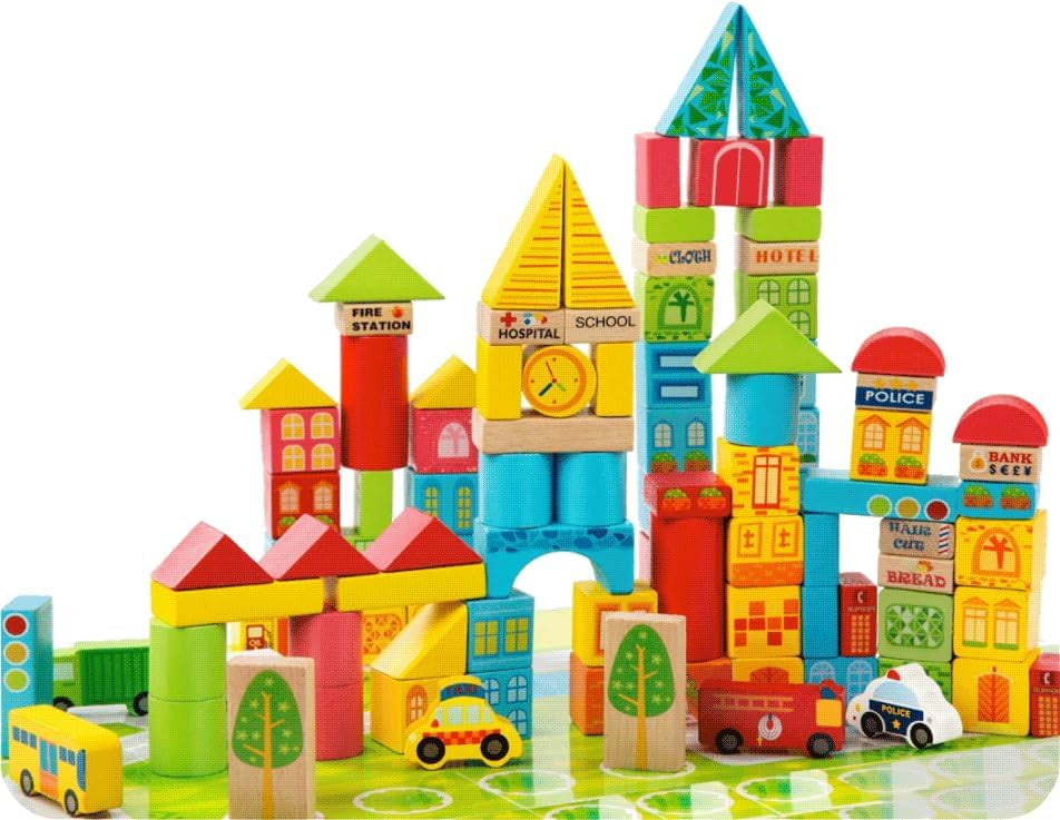 Wooden City & Transportation Colorful Building Blocks for Boys & Girls ...