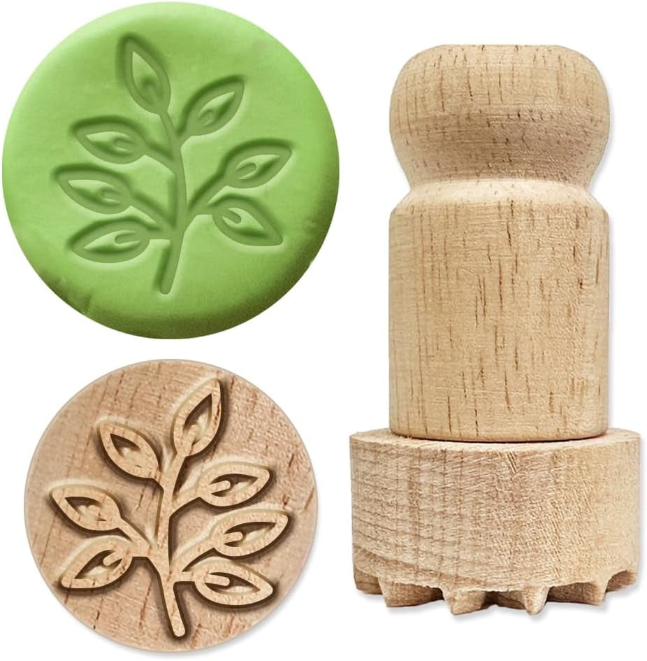 Wooden Clay Stamp 1.8x1 Inch Leaf Pattern Wood Stamps Wooden Handle ...