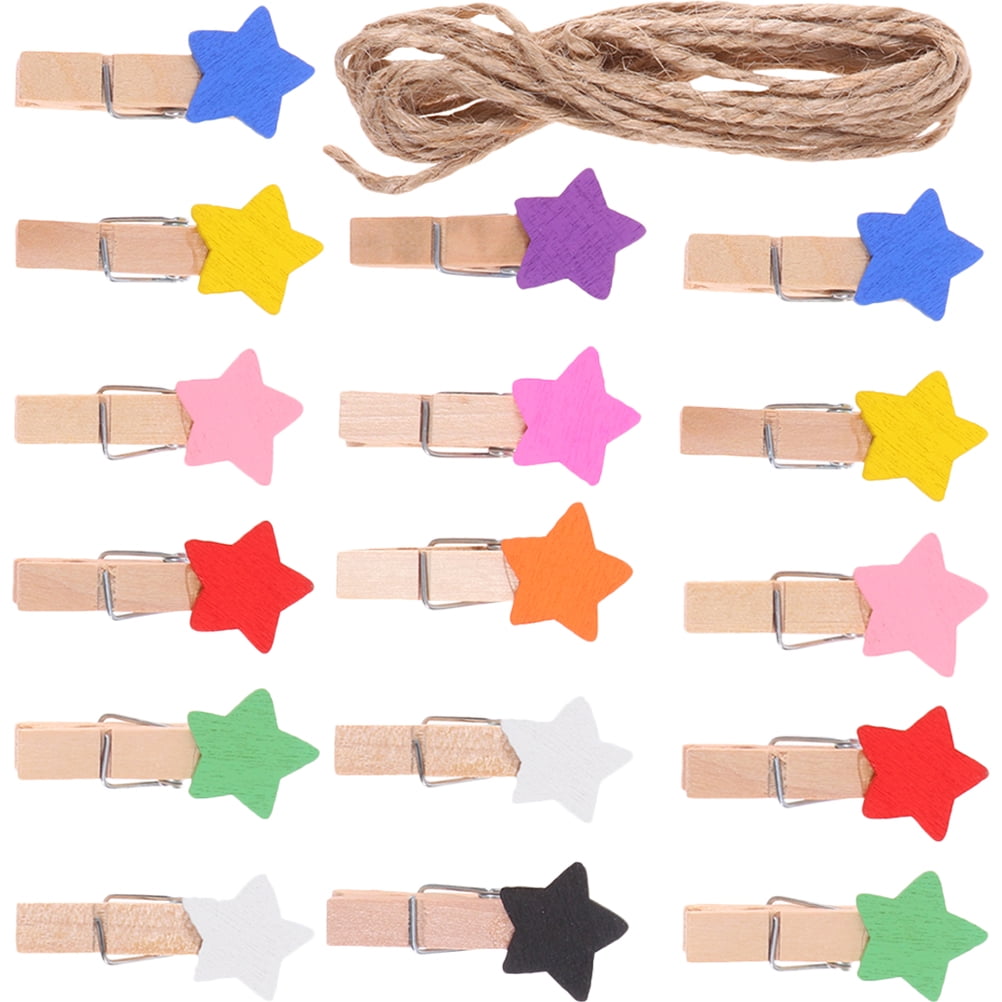 Wooden Clips Tongs Five-pointed Star Small Decor Compact Photo Clamps ...