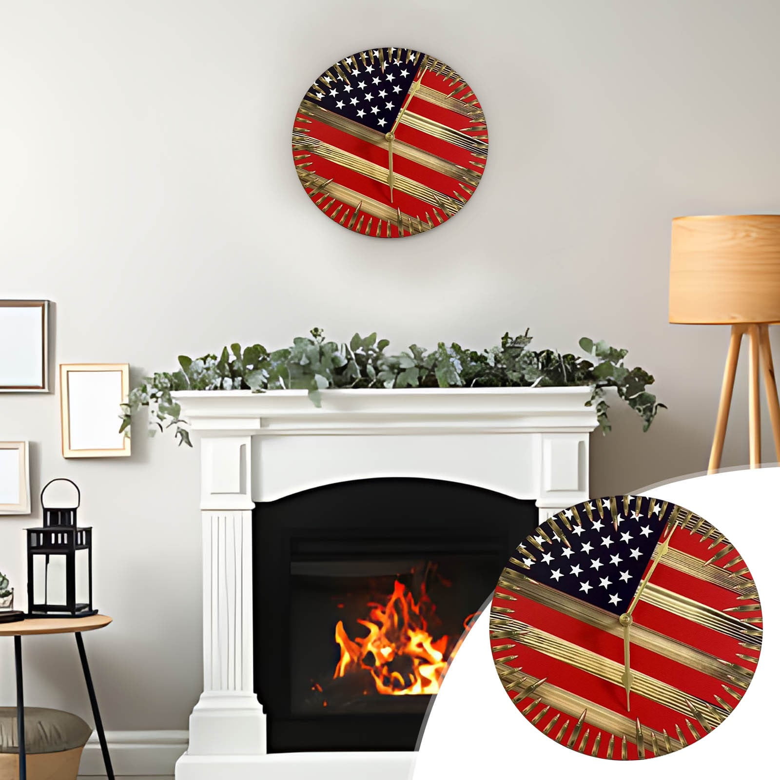 Wooden Clock 11.81Inches - Creative Clock American Flag and Bullets ...