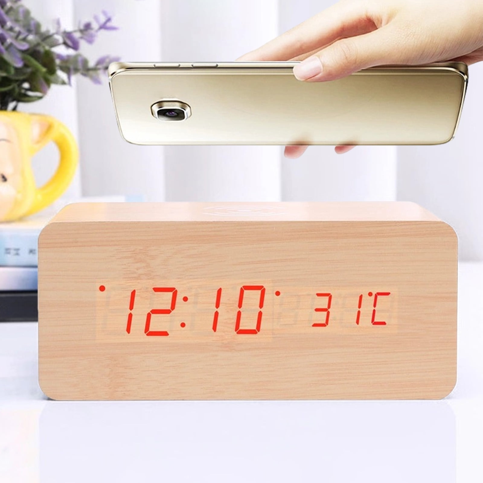 Wooden Clock LED Digital Clock Creatives Wireless Charging Electronic ...