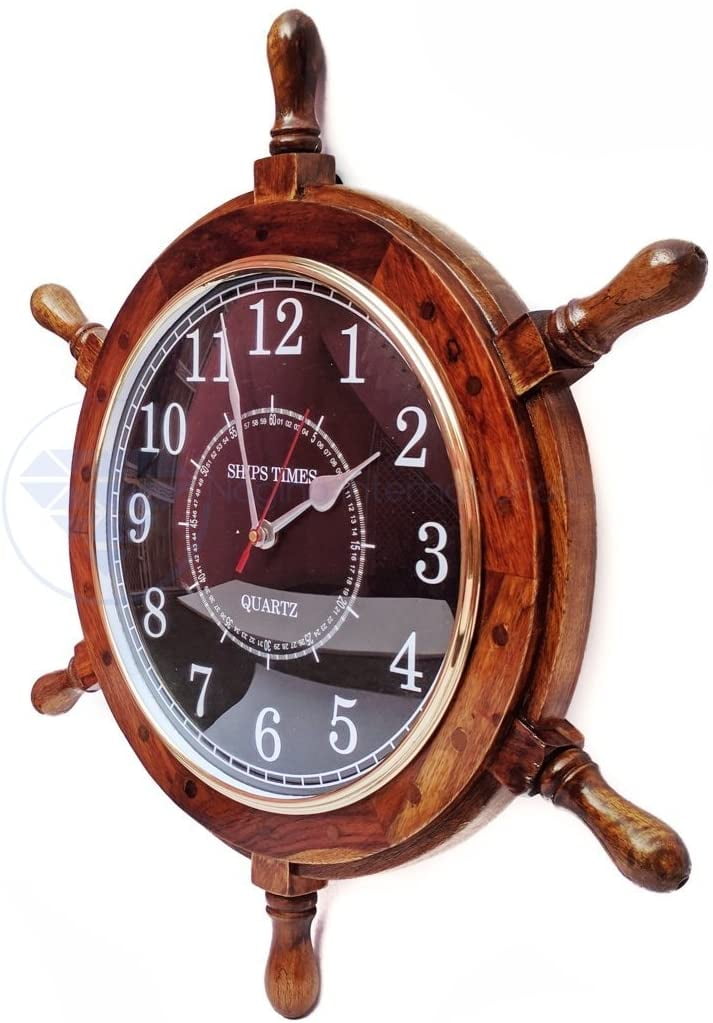 Wooden Clock Ship Wheel - (24 Inches, Black Numeric Dial) - SHIPS TIMES ...