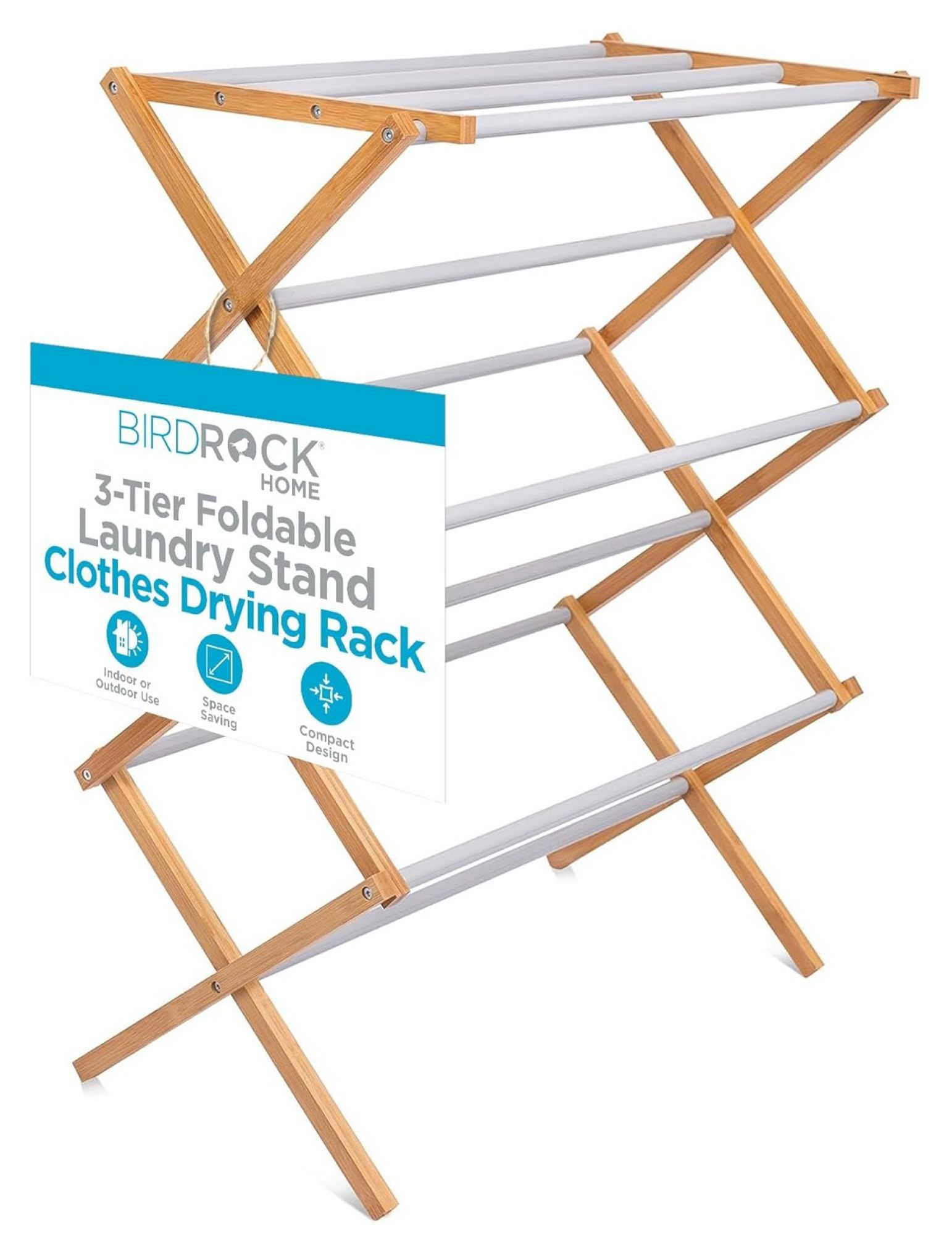 Wooden Clothes Drying Rack | 3-Tier Foldable Bamboo Laundry Stand ...