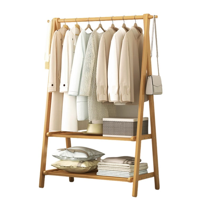 Wooden Clothes Rack Wardrobe, Solid Wood Coat Rack Stable Open Wardrobe ...