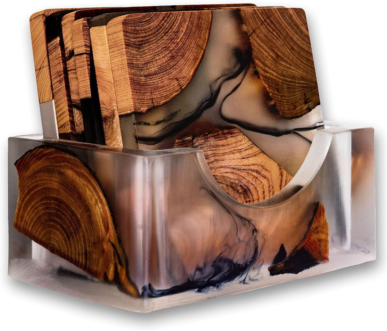 Wooden Coasters Set, Epoxy Coasters, Modern Coasters with Holder, Cedar ...