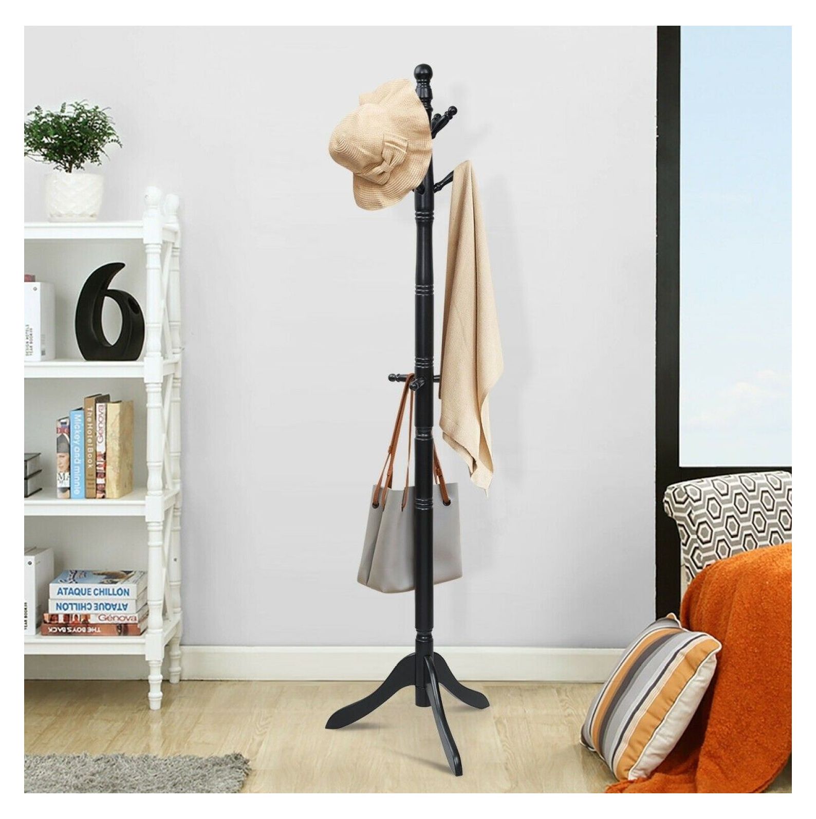 Wooden Coat Rack, Free Standing Adjustable Coat Tree - 9 Hook Entryway ...