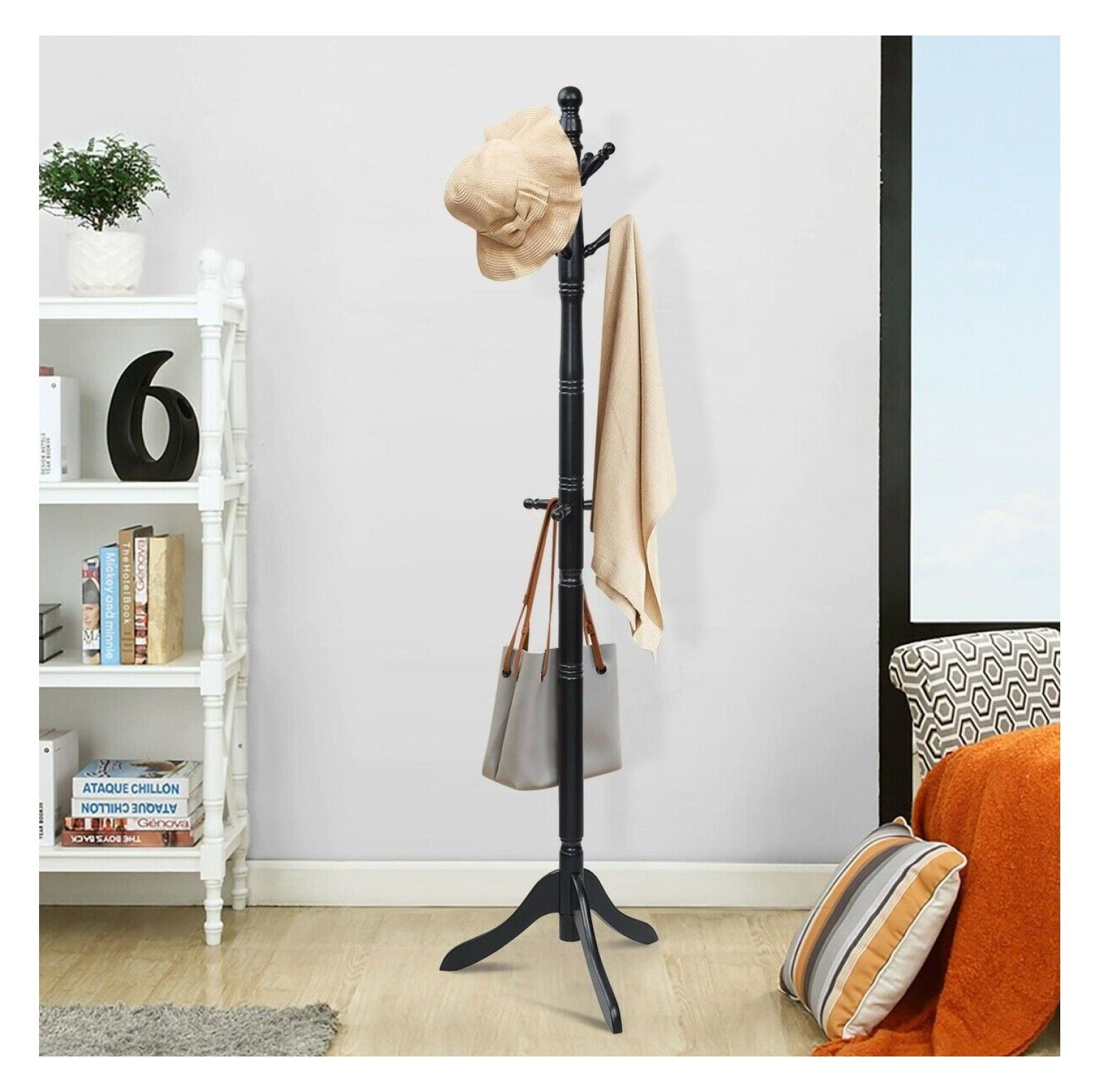 Wooden Coat Rack Free Standing, Adjustable Height 9 Hook Tree Coat ...